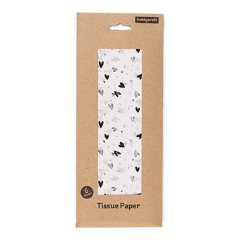 Grey Heart Printed Tissue Paper 50cm x 75cm 6 Pack | Hobbycraft