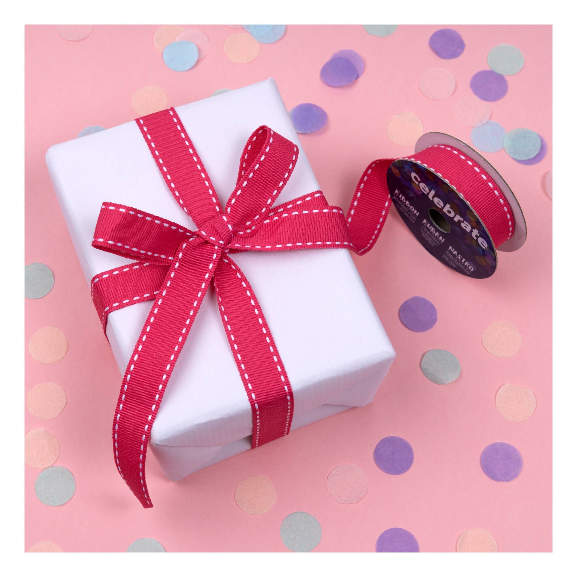 Hot Pink Grosgrain Running Stitch Ribbon 15mm x 4m | Hobbycraft