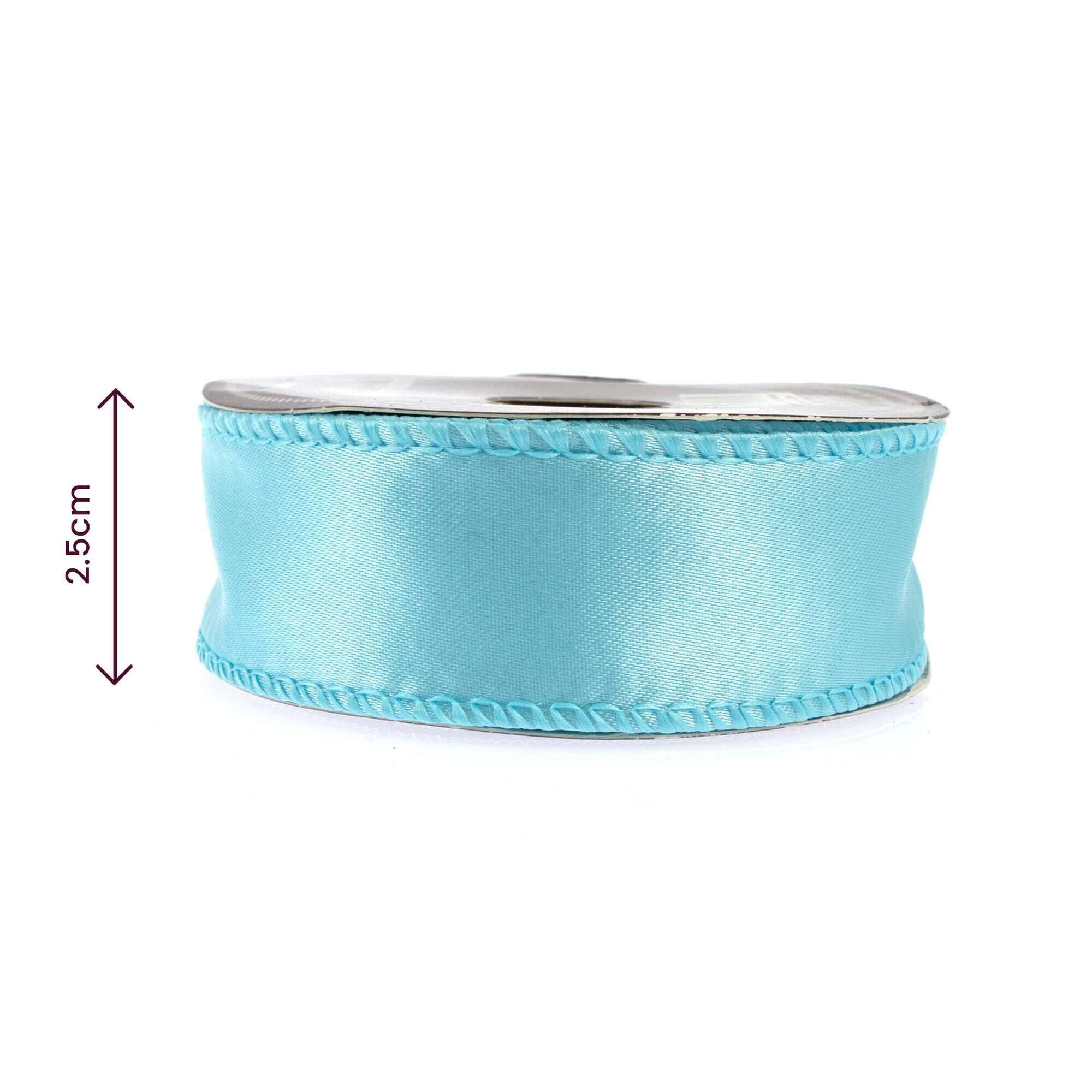 Aqua Wire Edge Satin Ribbon 25mm x 3m | Hobbycraft