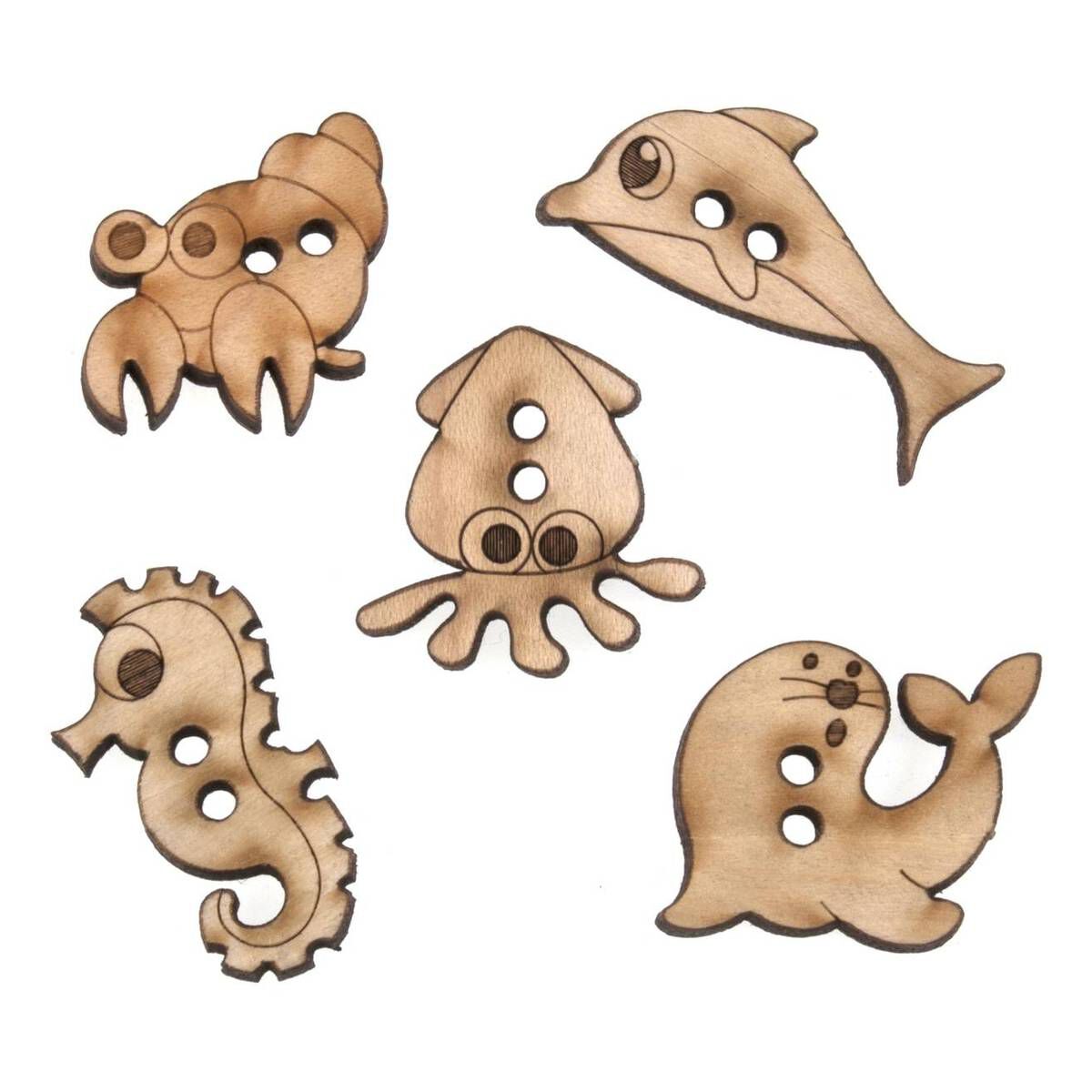 Trimits Wooden Sealife Buttons 5 Pieces | Hobbycraft