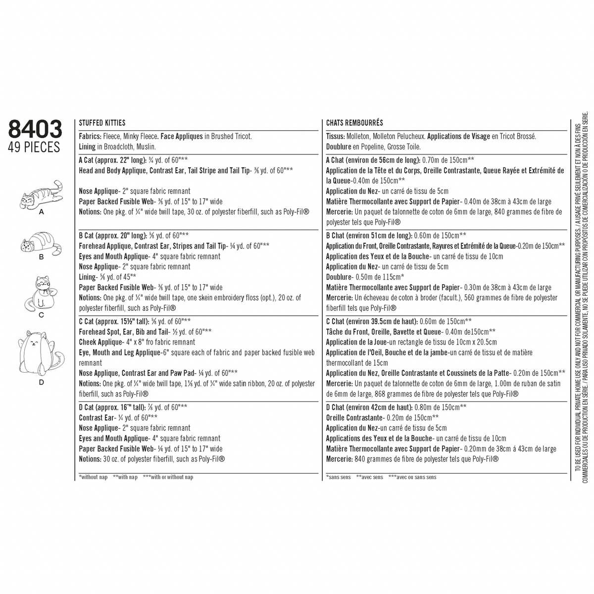 Simplicity Stuffed Toy Kitties Sewing Pattern 8403 | Hobbycraft