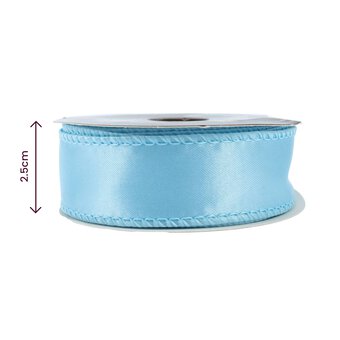 Light Blue Wire Edge Satin Ribbon 25mm x 3m | Hobbycraft