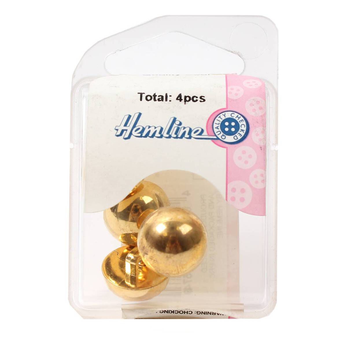 Hemline Gold Metal Dome Button 4 Pack | Hobbycraft