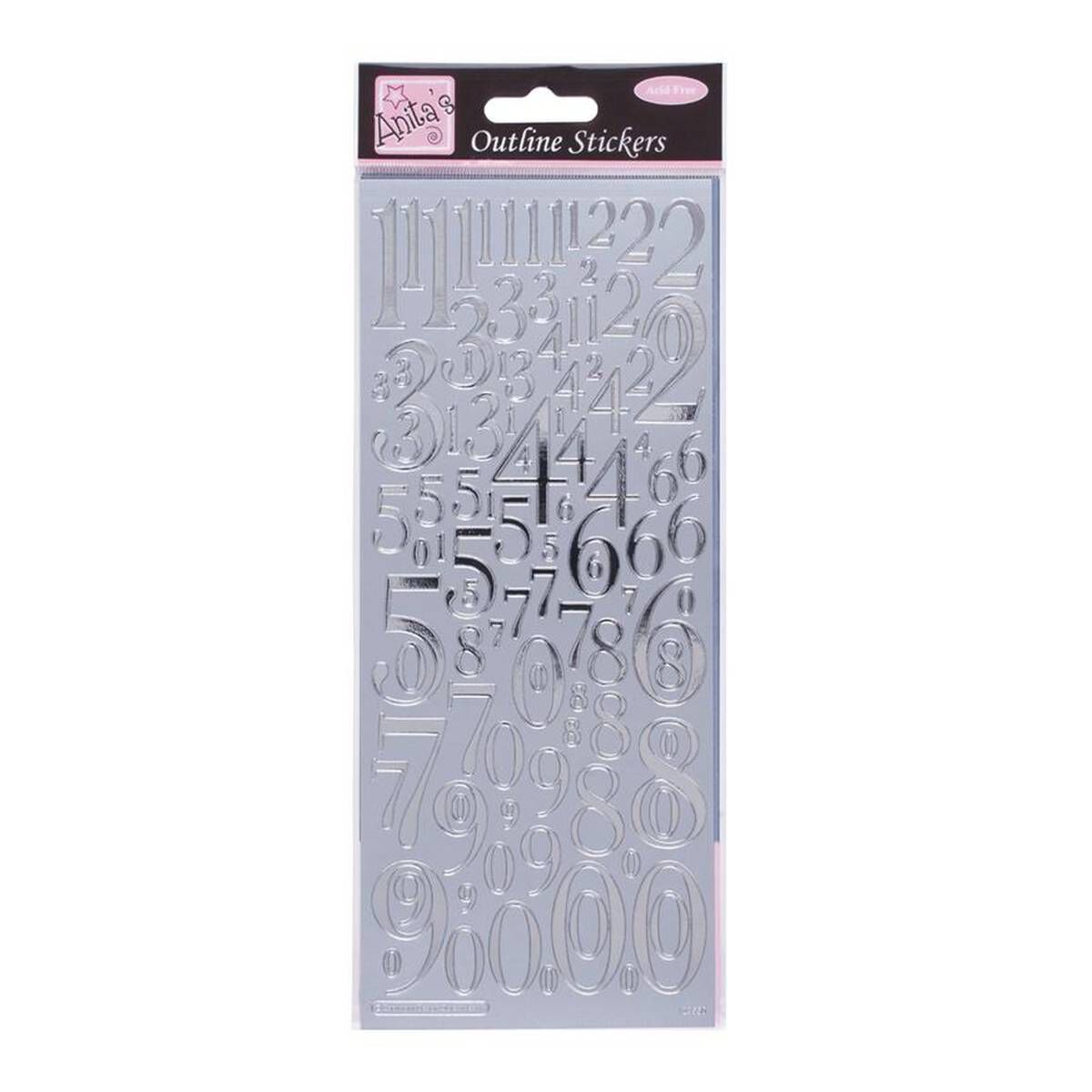 Anita's Mixed Silver Number Outline Stickers | Hobbycraft