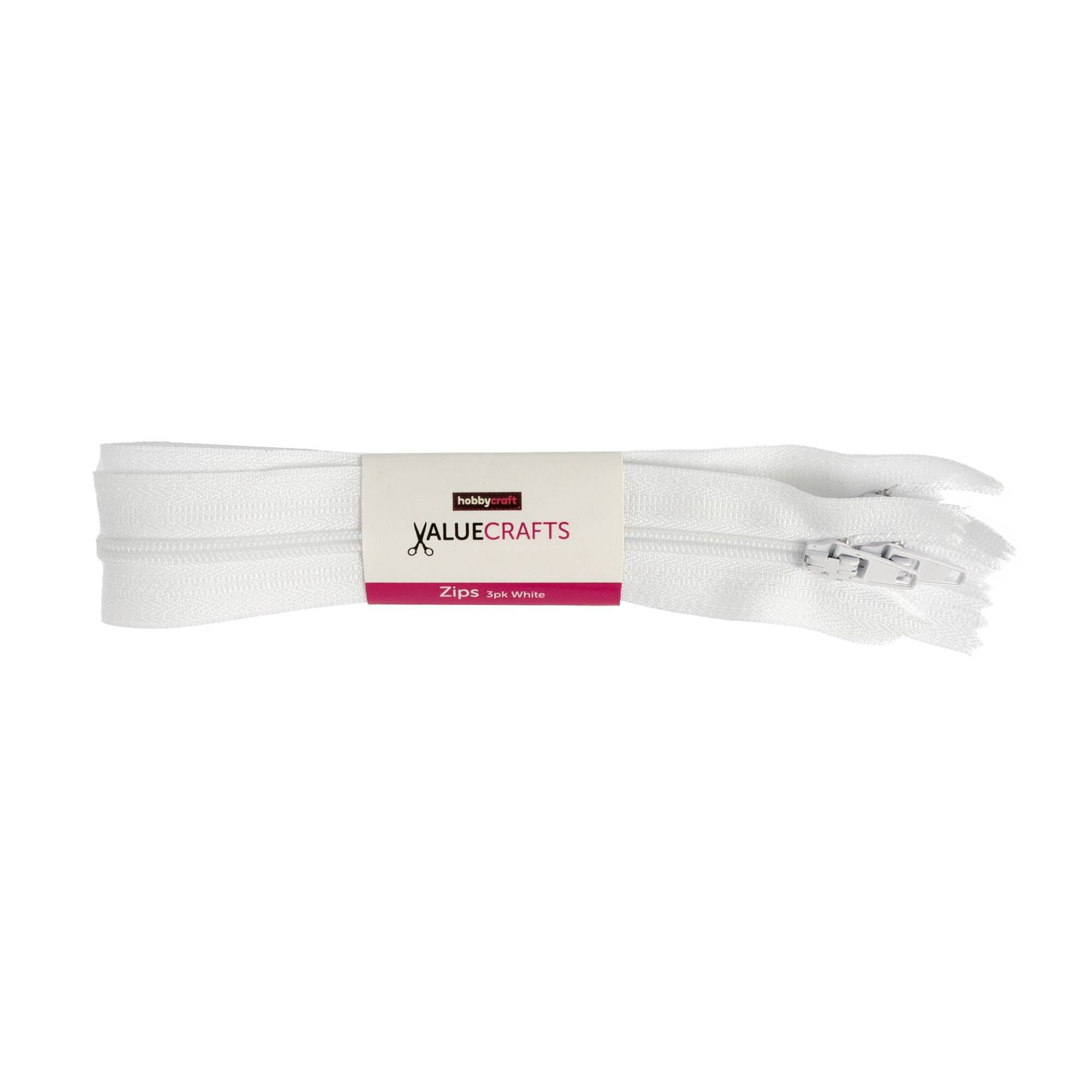 Valuecrafts White Zips 27cm 3 Pack | Hobbycraft