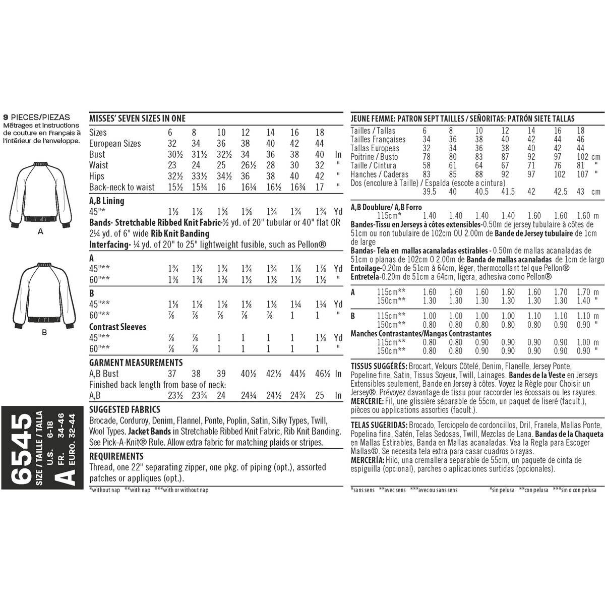 New Look Women's Flight Jacket Sewing Pattern 6545 | Hobbycraft