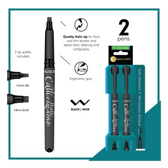 Manuscript Italic Black Marker 2 Pack | Hobbycraft