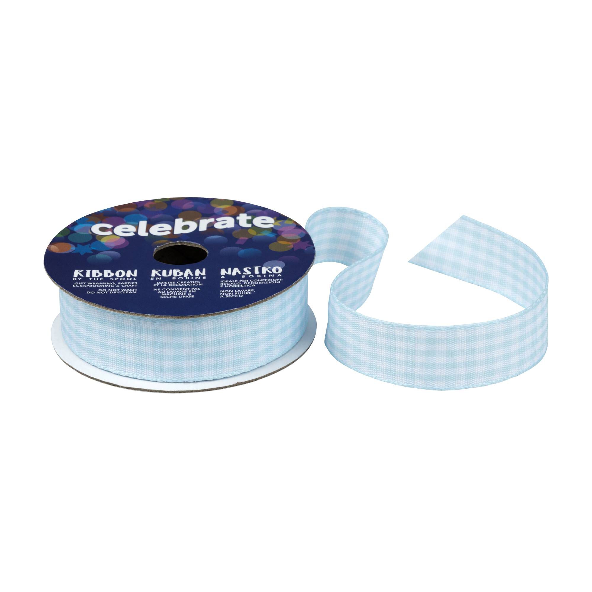 Light Blue Gingham Ribbon 15mm x 4m | Hobbycraft