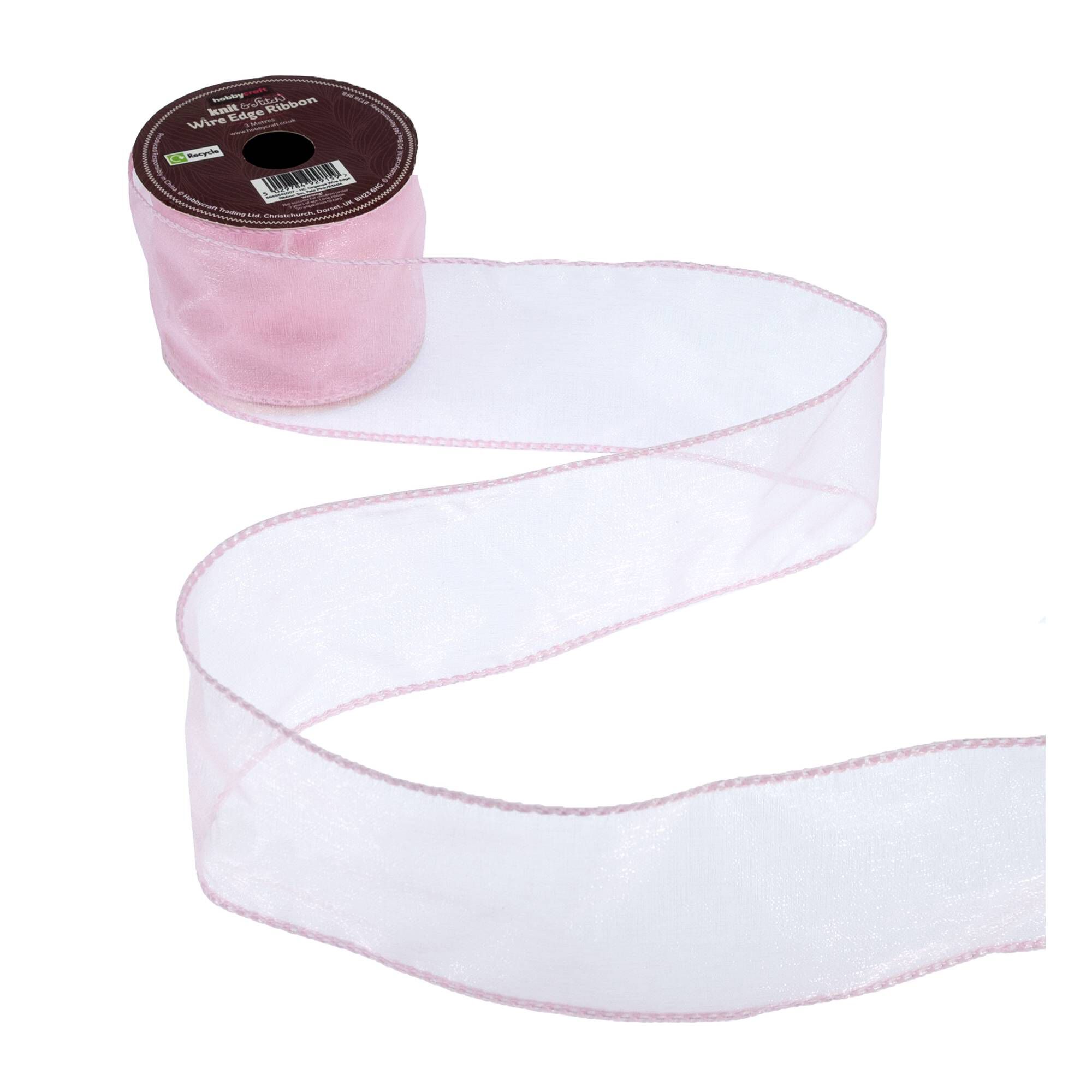 Pale Pink Wire Edge Organza Ribbon 63mm x 3m | Hobbycraft