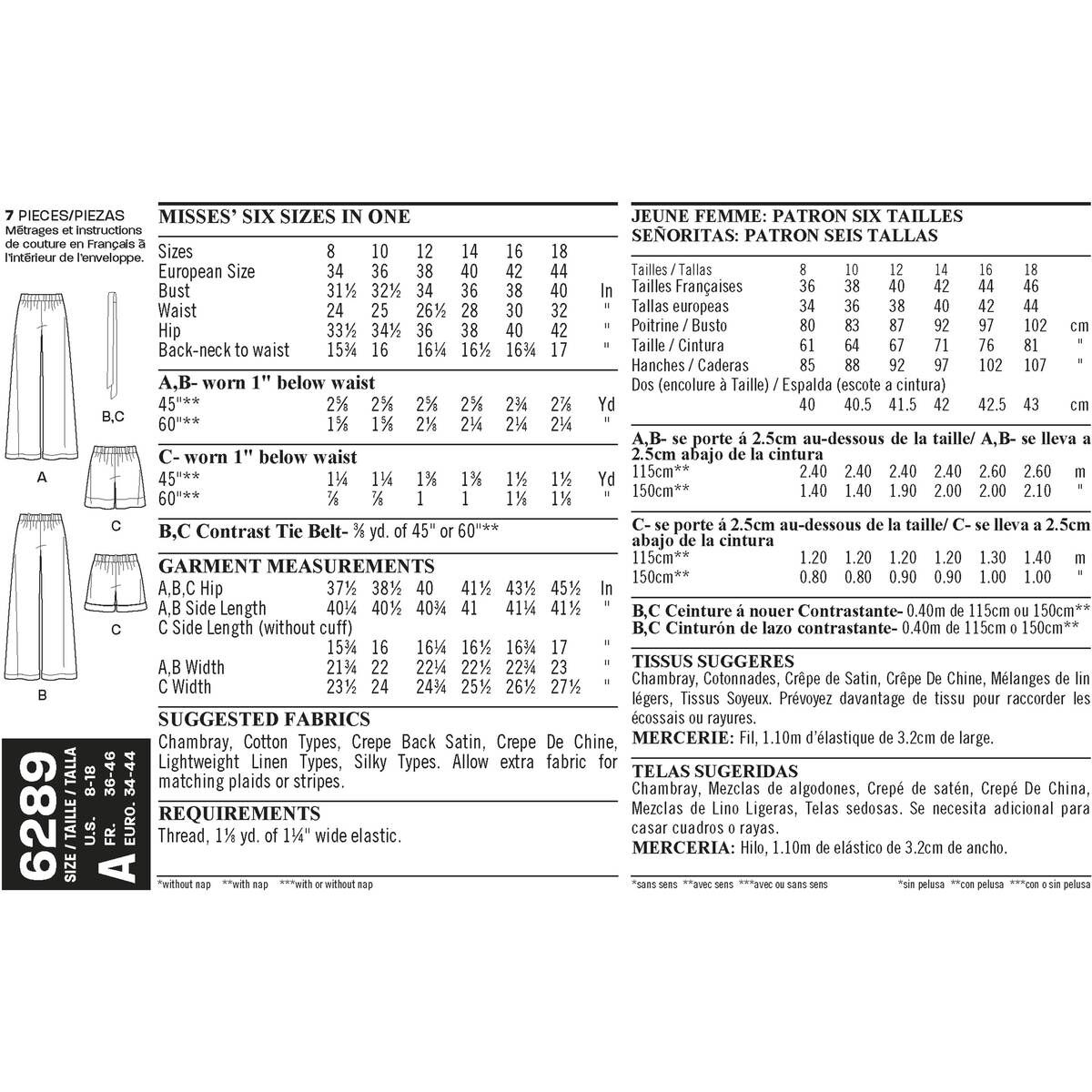 New Look Women's Shorts and Trousers Sewing Pattern 6289 | Hobbycraft