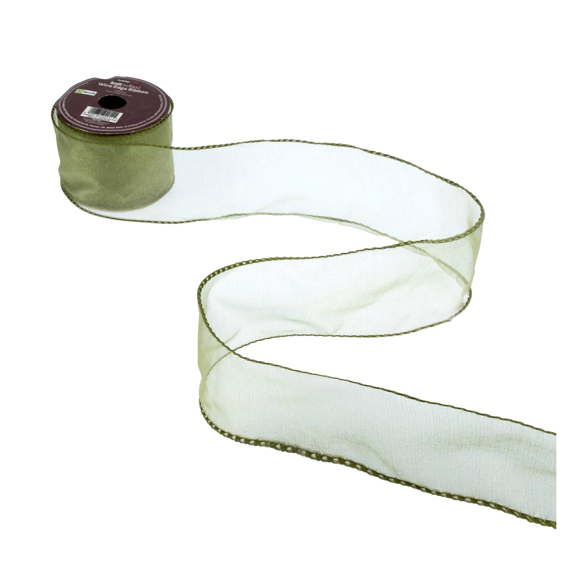 Green Wire Edge Organza Ribbon 63mm x 3m | Hobbycraft