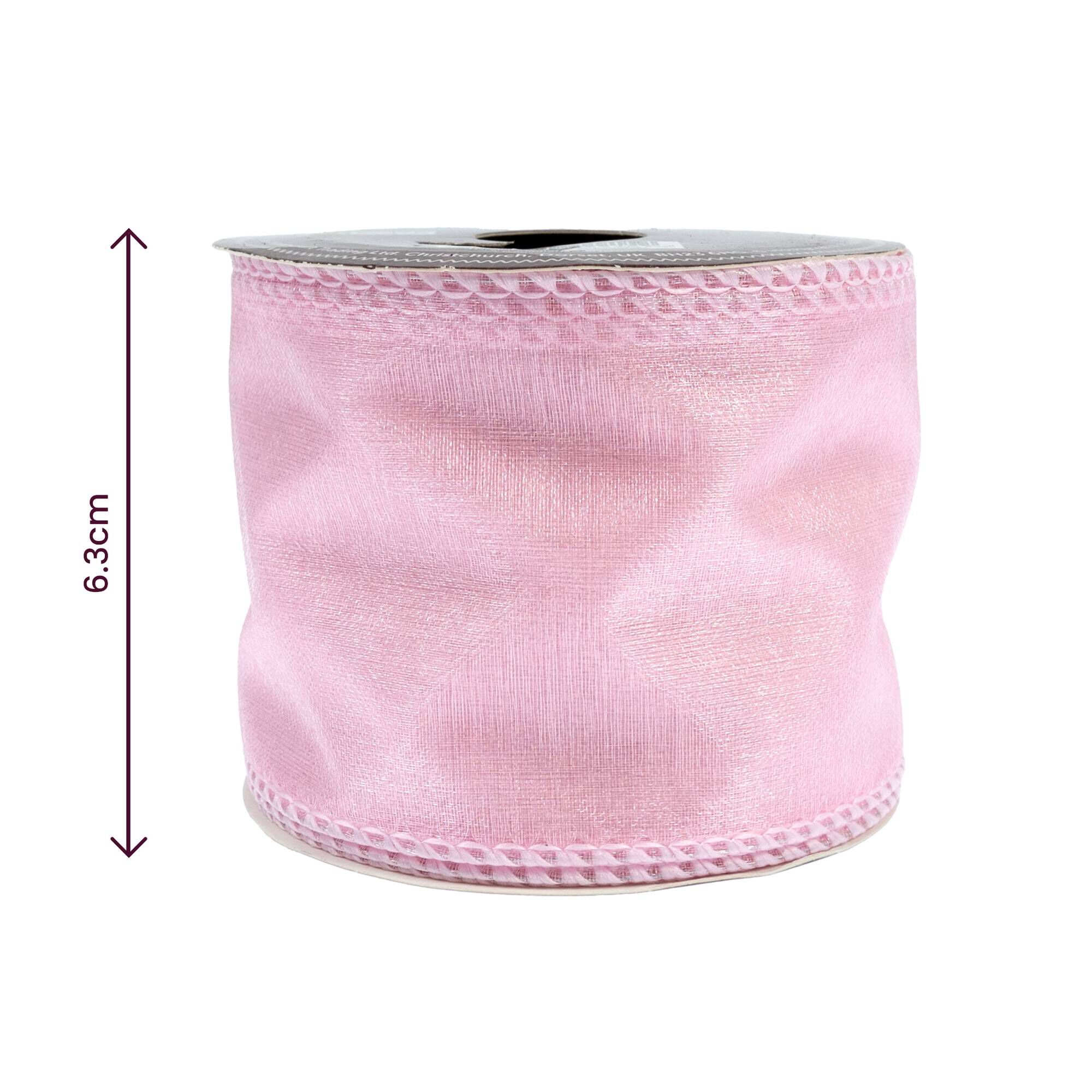 Pale Pink Wire Edge Organza Ribbon 63mm x 3m | Hobbycraft
