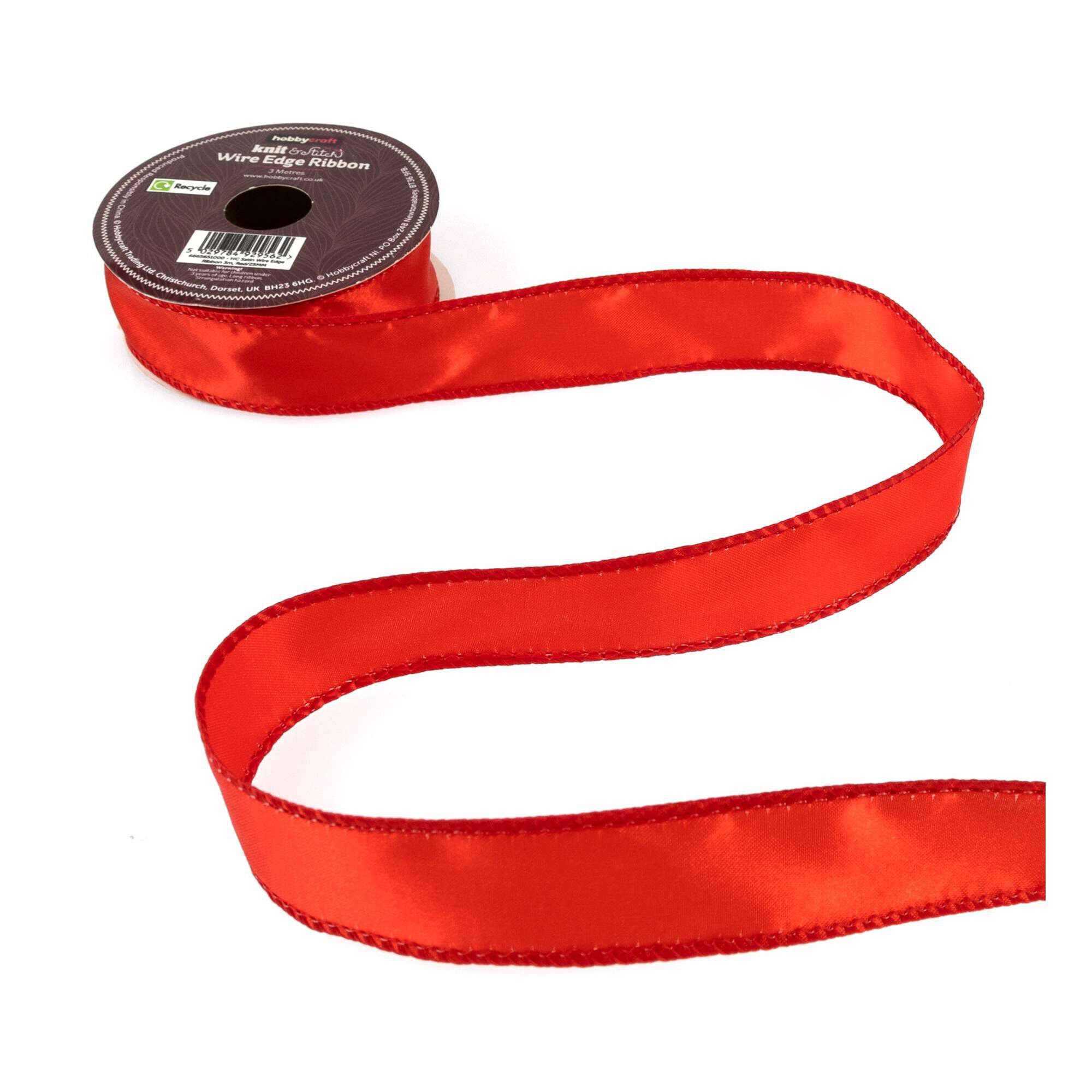 Red Wire Edge Satin Ribbon 25mm x 3m | Hobbycraft