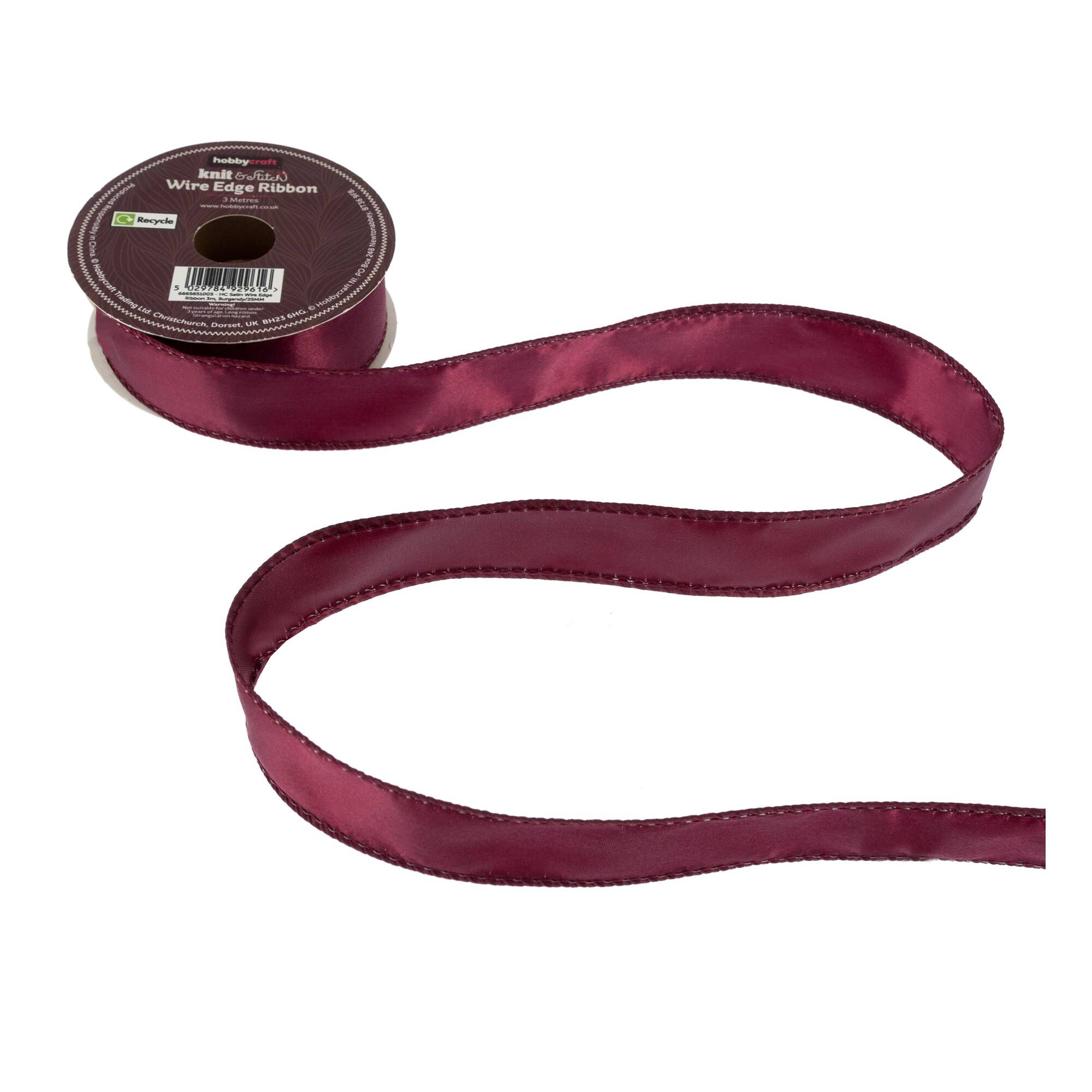 Burgundy Wire Edge Satin Ribbon 25mm x 3m | Hobbycraft