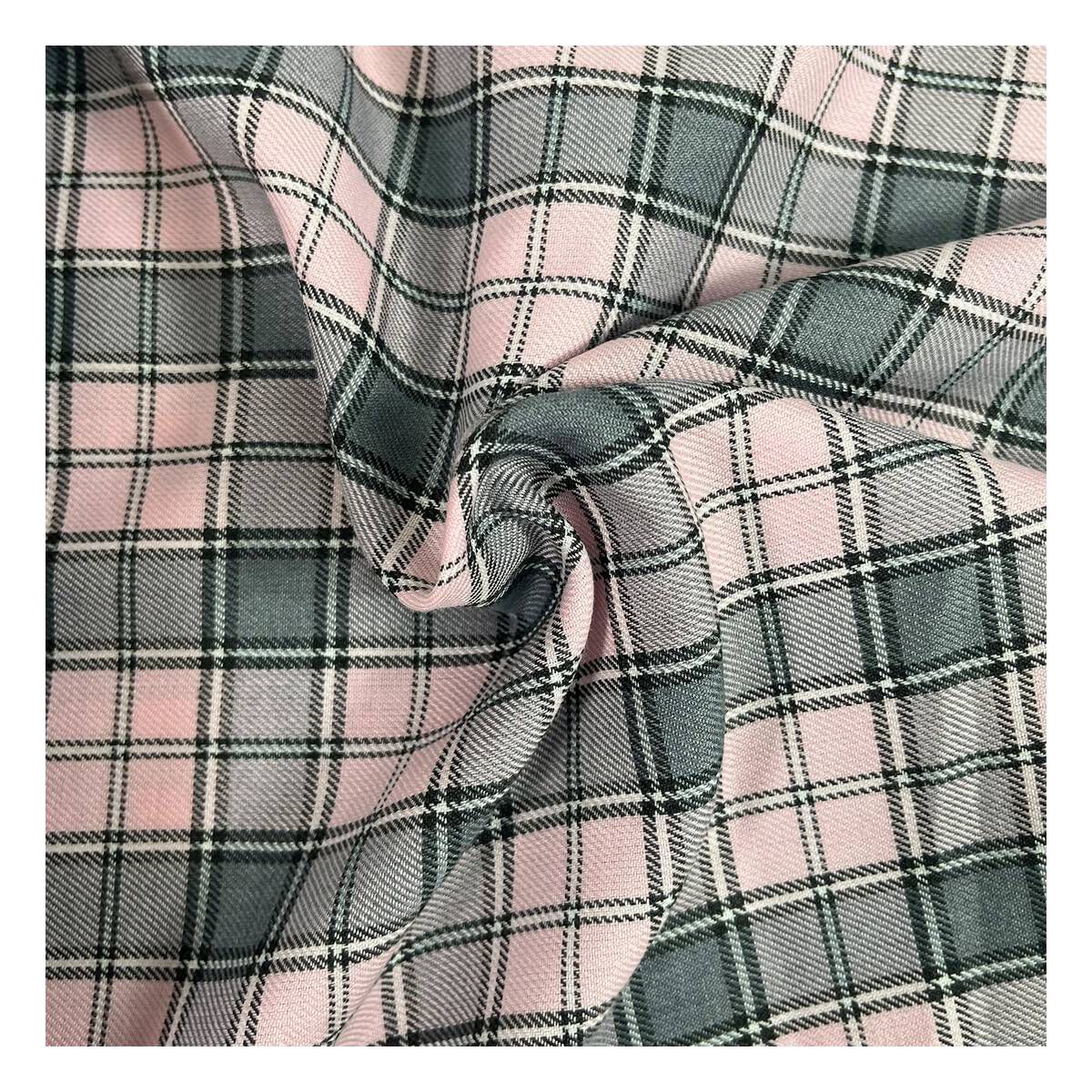 Pink and Grey Poly Viscose Tartan Fabric by the Metre | Hobbycraft
