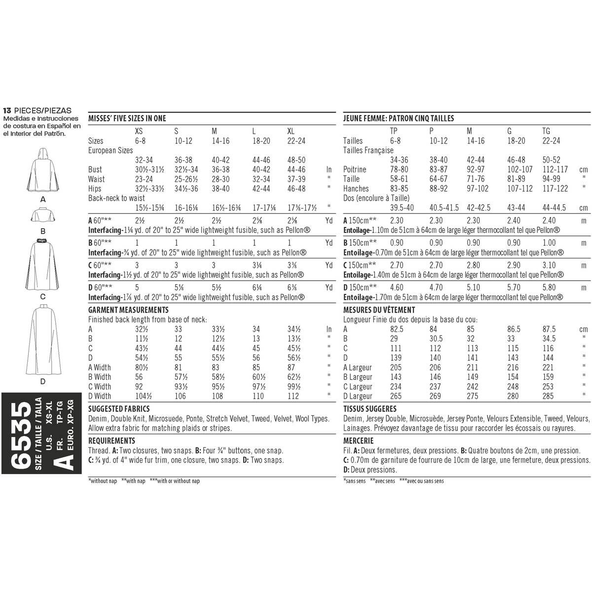 New Look Women's Cape Sewing Pattern 6535 | Hobbycraft