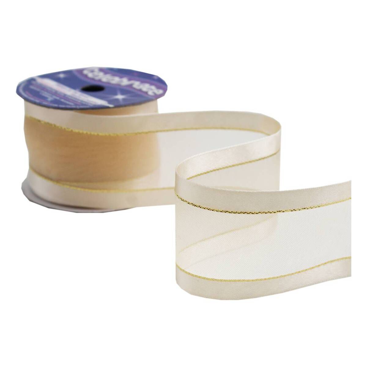 Cream Organza Gold Satin-Edged Ribbon 38mm x 4m | Hobbycraft