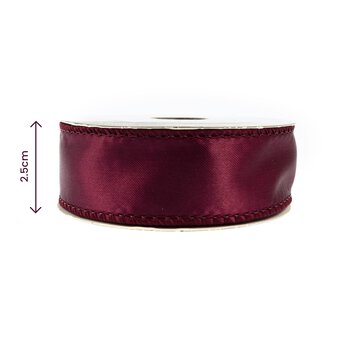 Burgundy Wire Edge Satin Ribbon 25mm x 3m | Hobbycraft