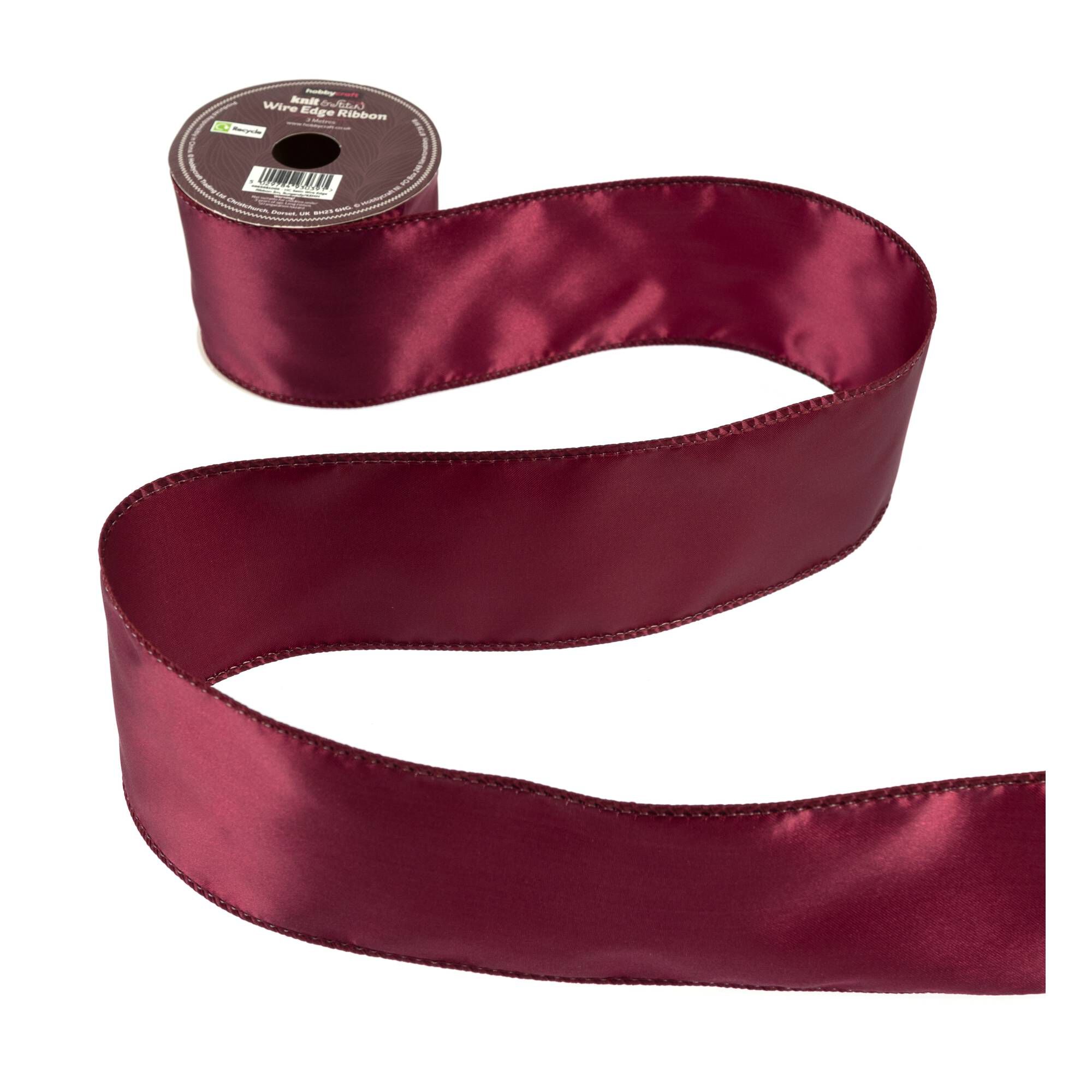 Burgundy Wire Edge Satin Ribbon 63mm x 3m | Hobbycraft