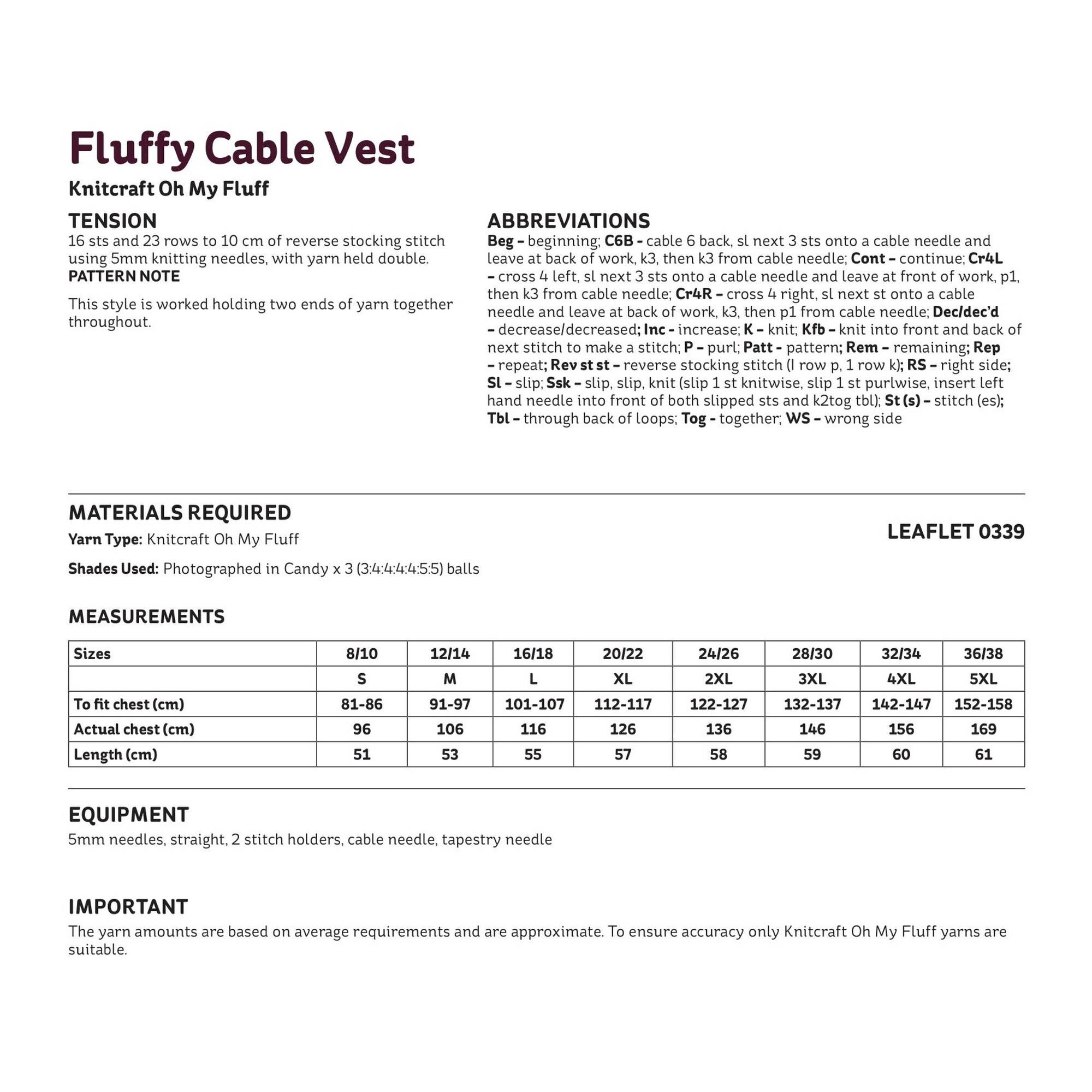 Knitcraft Fluffy Cable Vest Pattern 0339 | Hobbycraft