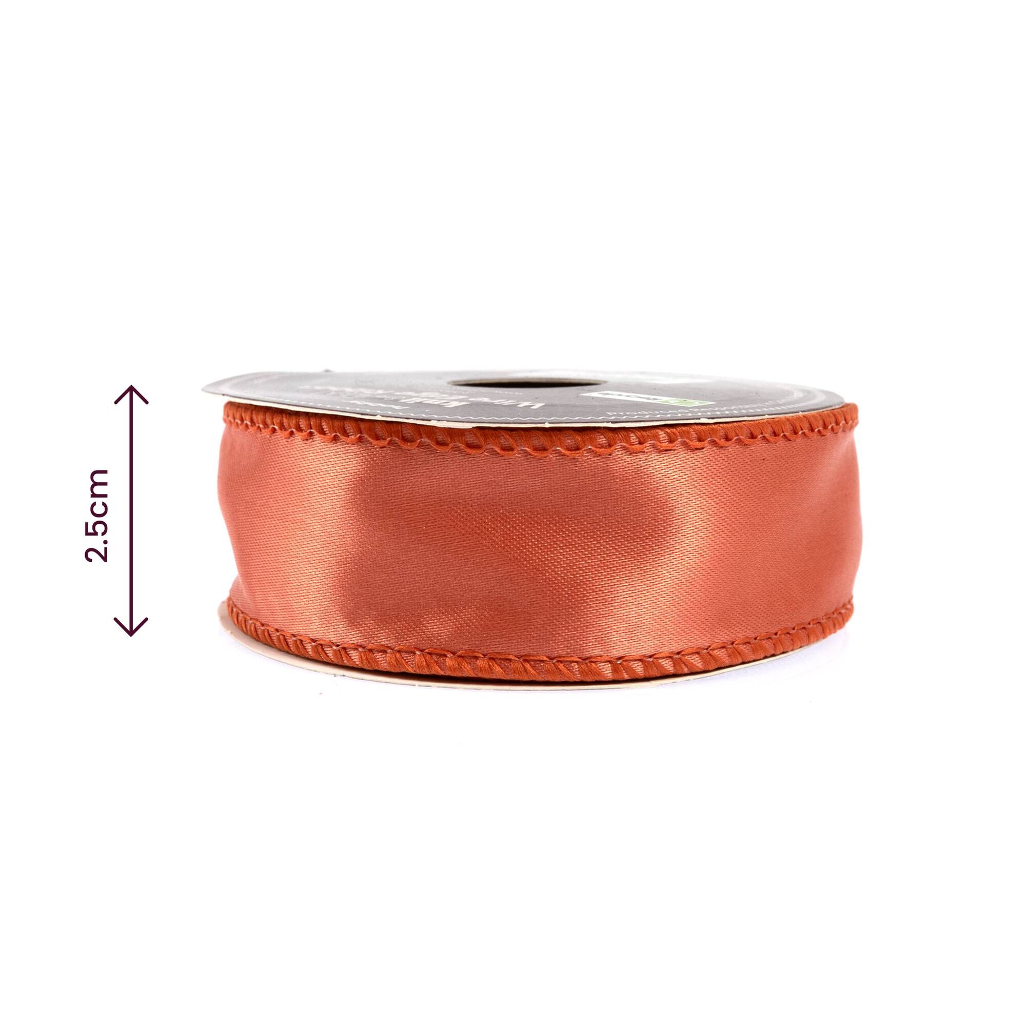 Peach Wire Edge Satin Ribbon 25mm x 3m | Hobbycraft