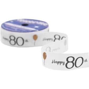 Happy 80th Satin Ribbon 16mm x 4m | Hobbycraft