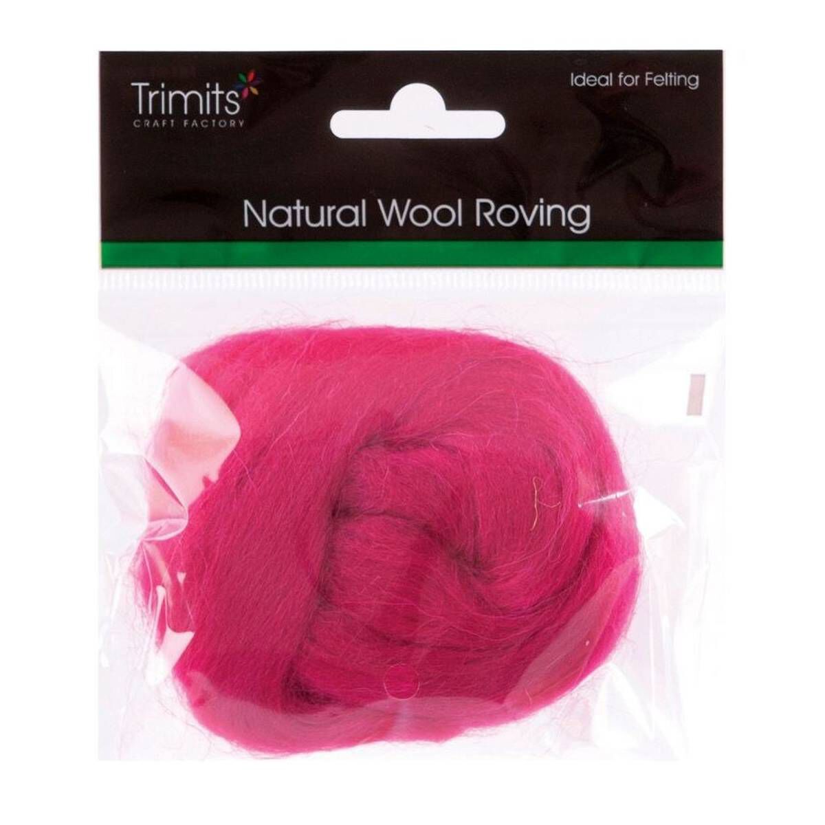 Trimits Bright Pink Natural Wool Roving 10g | Hobbycraft