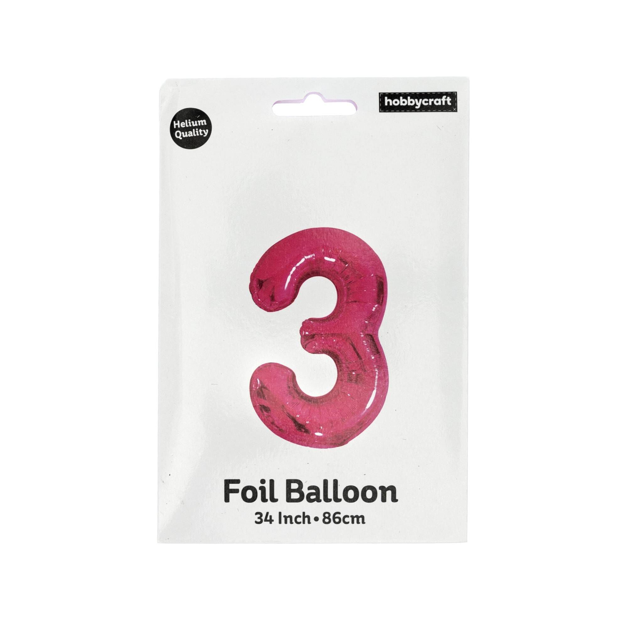 Extra Large Pink Foil Number 3 Balloon | Hobbycraft