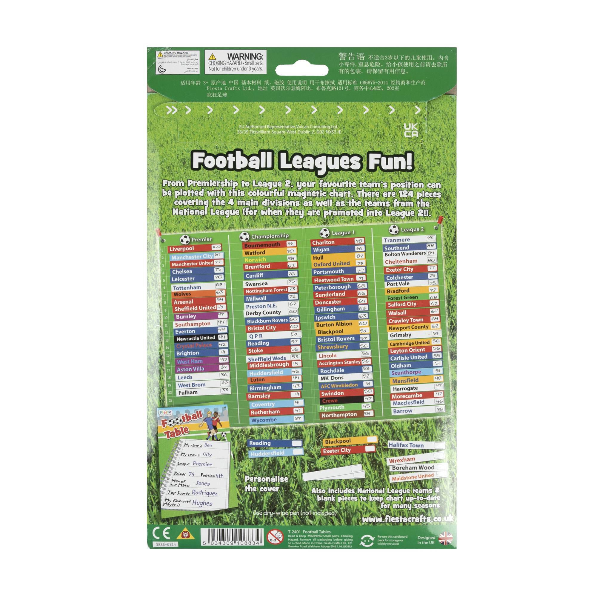 Football Table Magnetic Chart | Hobbycraft
