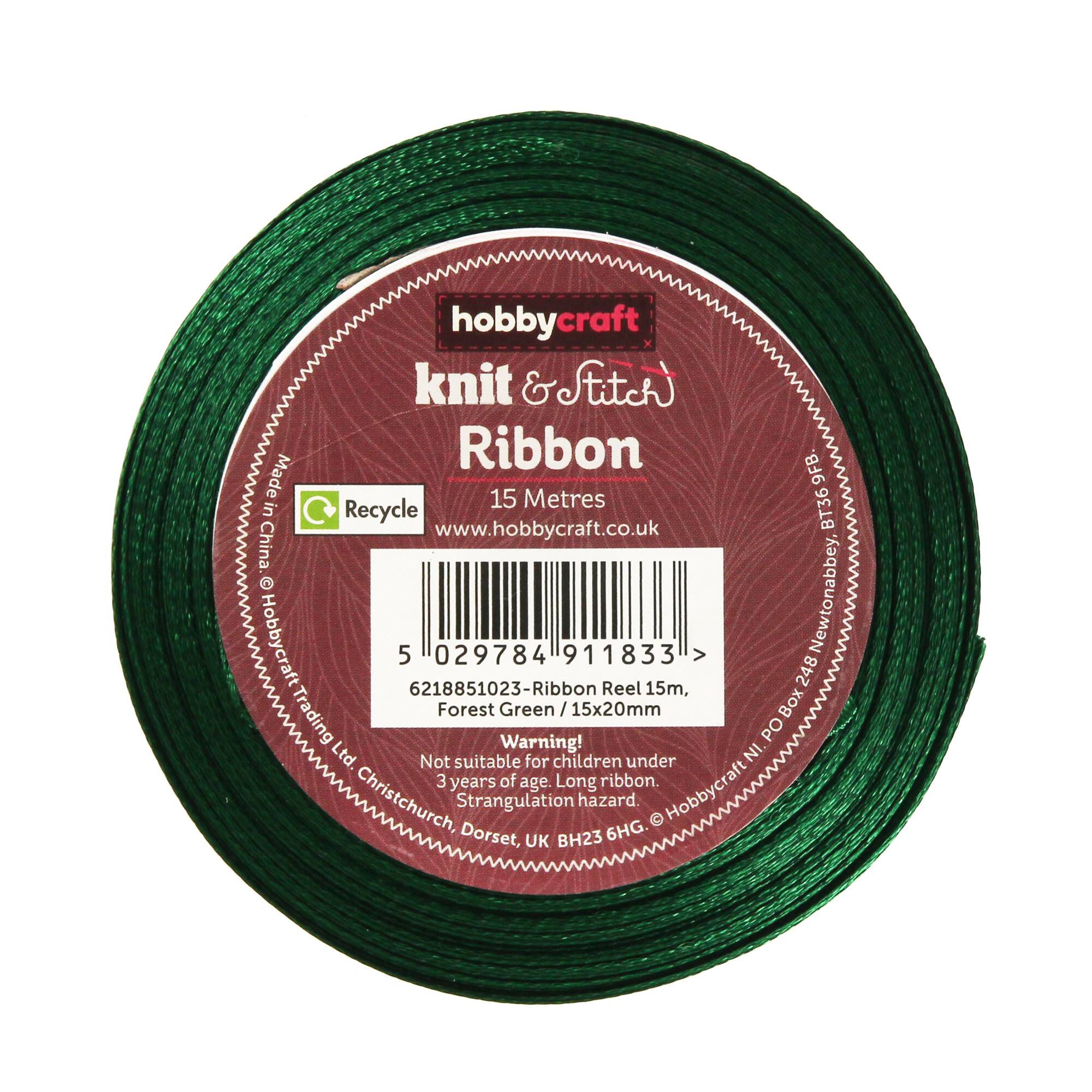 Forest Green Satin Ribbon 20mm x 15m | Hobbycraft