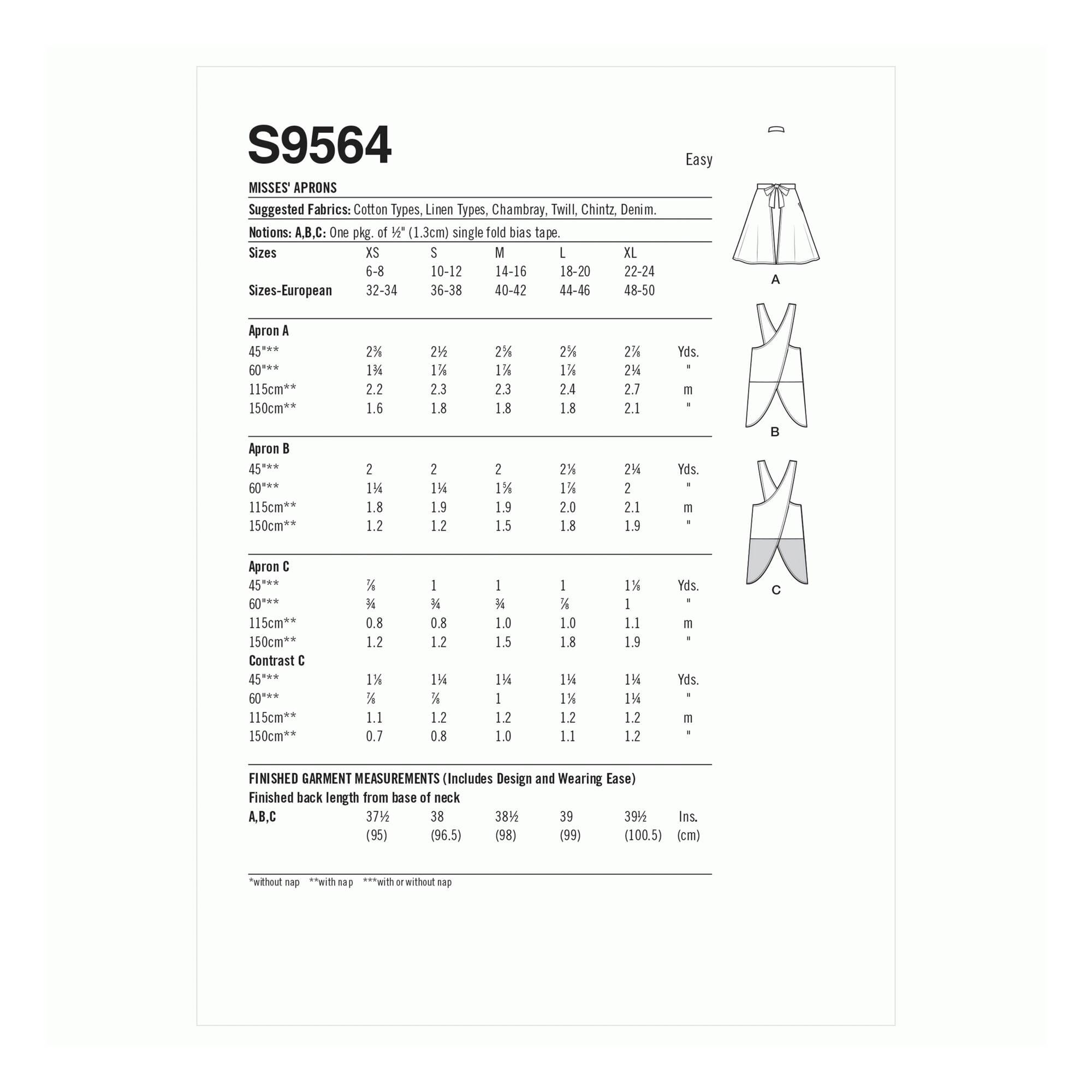 Simplicity Apron Sewing Pattern S9564 | Hobbycraft