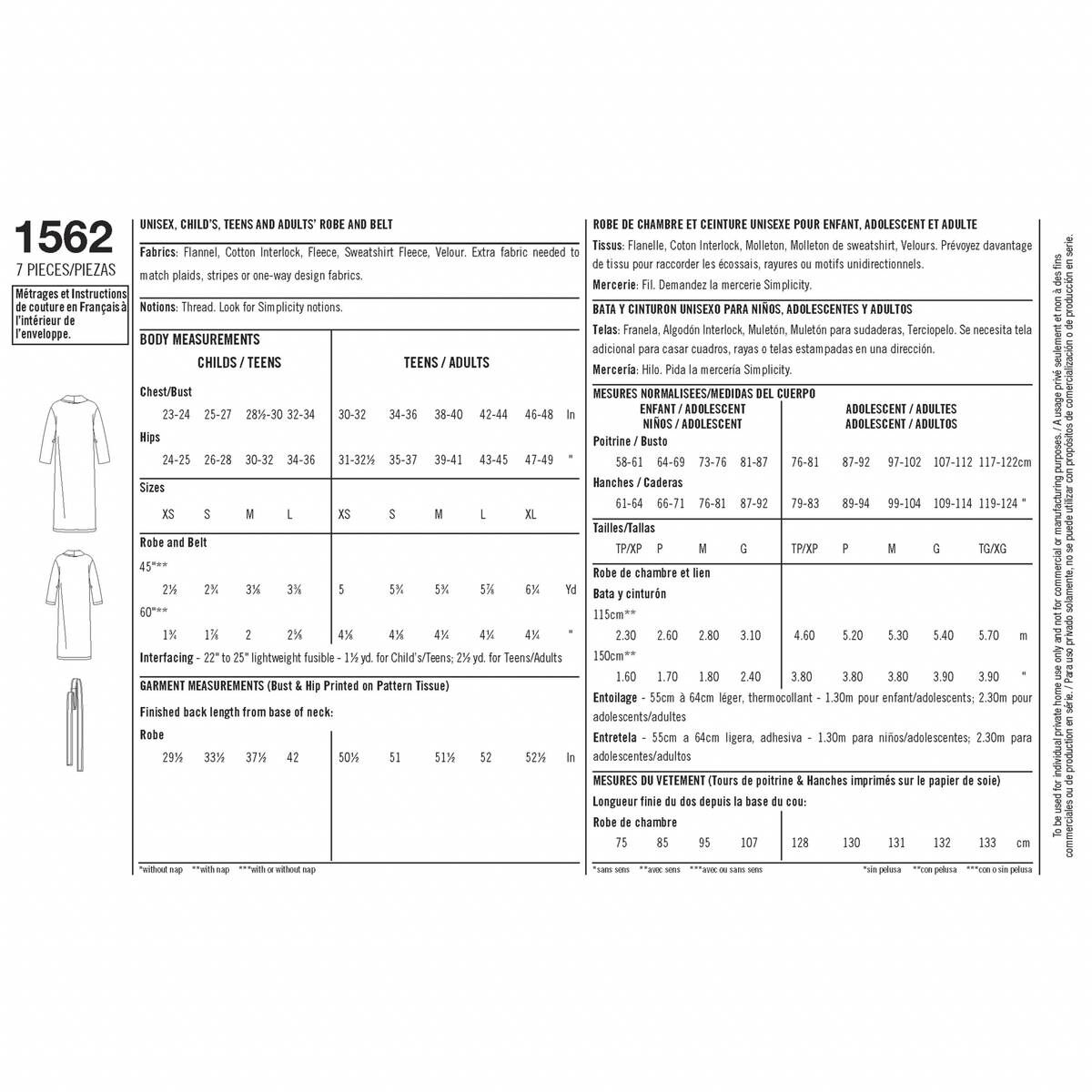 Simplicity Family Sleepwear Sewing Pattern 1562 | Hobbycraft