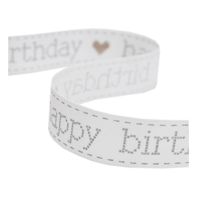 Gold and Grey Happy Birthday Satin Ribbon 16mm x 4m | Hobbycraft