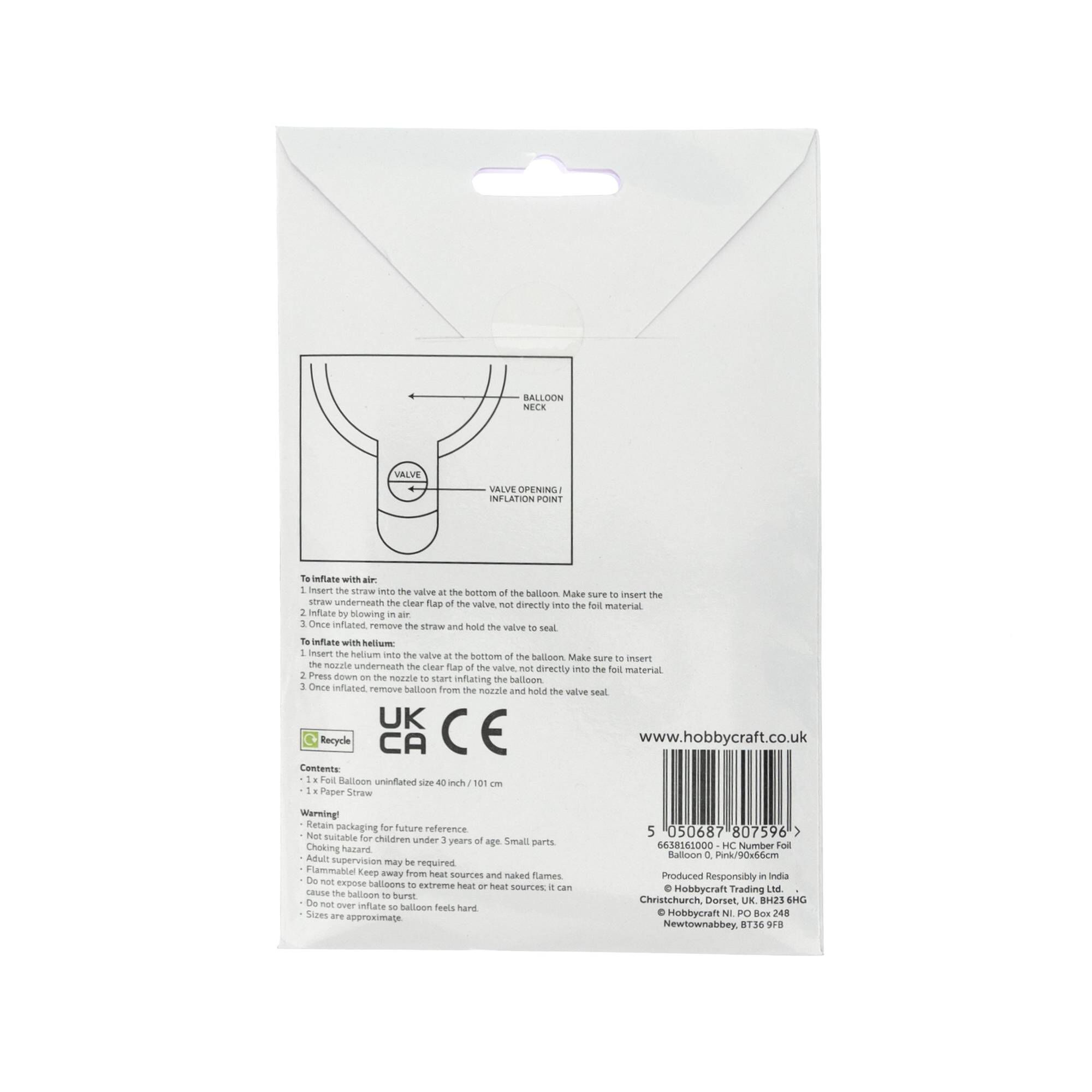 Extra Large Pink Foil Number 0 Balloon | Hobbycraft