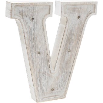White Washed Wooden LED Letter V 21cm | Hobbycraft