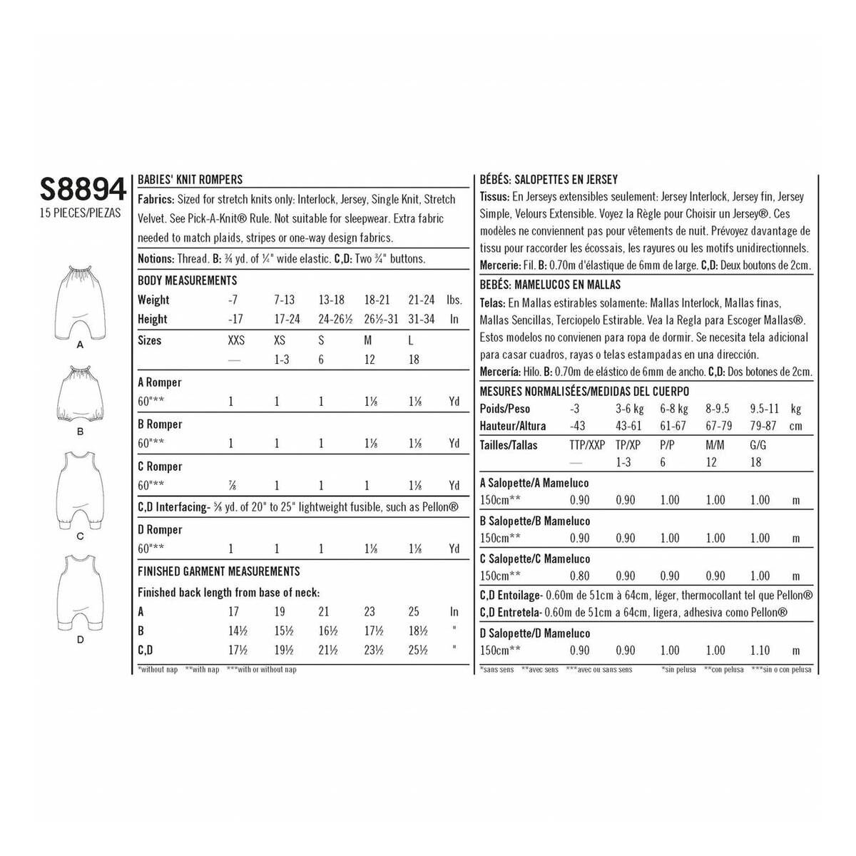 Simplicity Babies’ Knit Romper Sewing Pattern S8894 | Hobbycraft