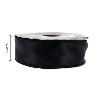 Black Wire Edge Satin Ribbon 25mm x 3m | Hobbycraft