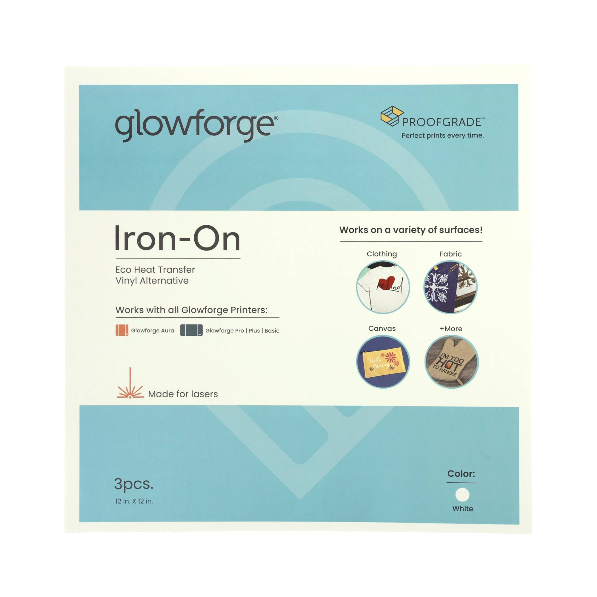 Glowforge Proofgrade White Eco Iron-On 12 x 12 Inches 3 Pack | Hobbycraft