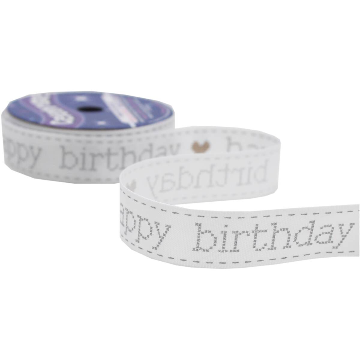 Gold and Grey Happy Birthday Satin Ribbon 16mm x 4m | Hobbycraft