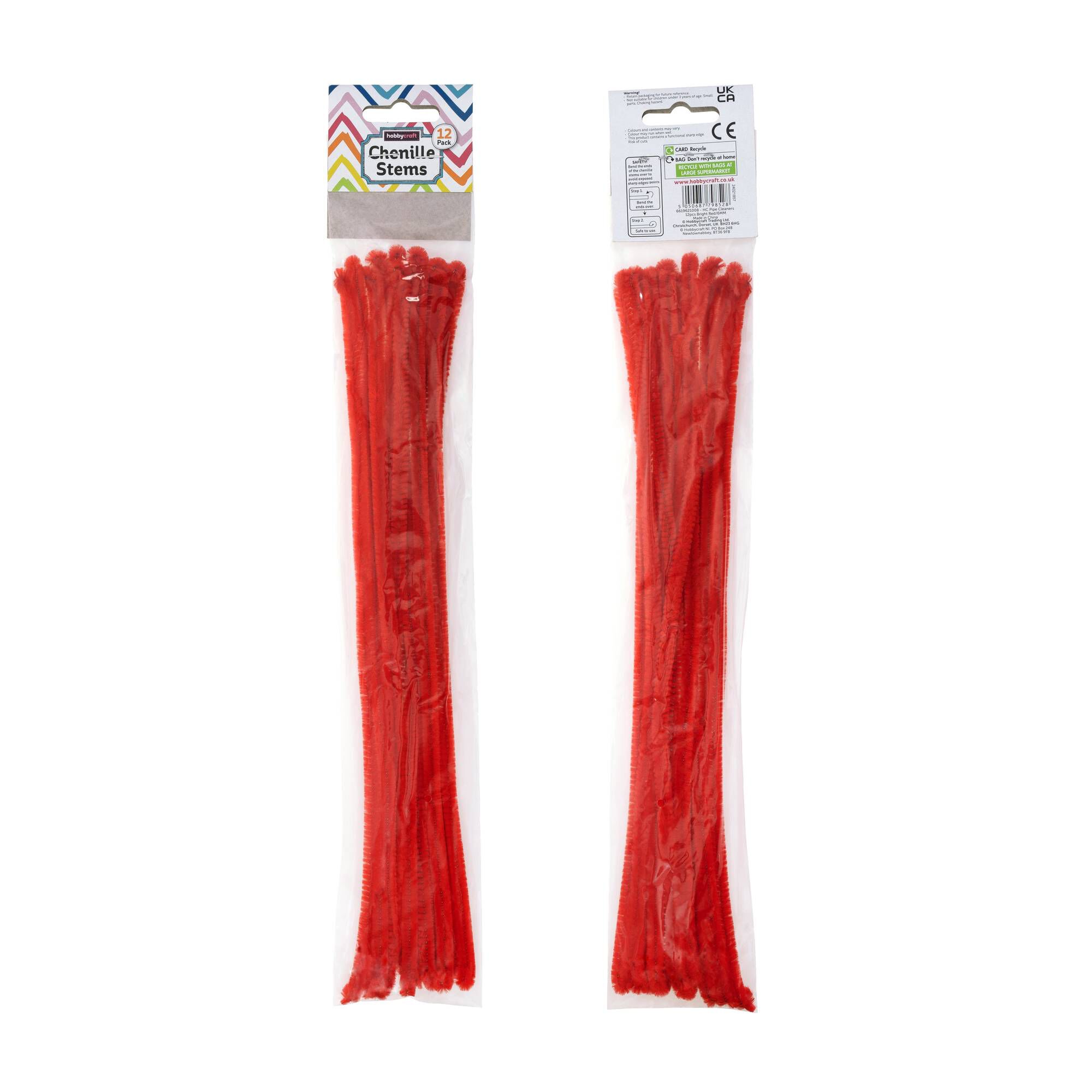 Bright Red Pipe Cleaners 12 Pack | Hobbycraft
