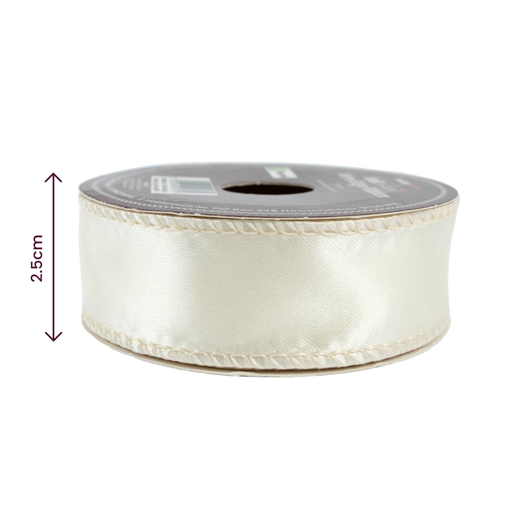 Light Cream Wire Edge Satin Ribbon 25mm x 3m | Hobbycraft