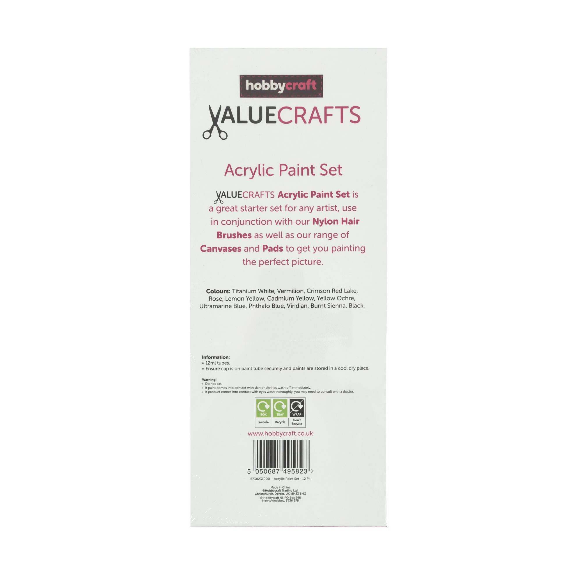 Acrylic Paint Set 12ml 12 Pack | Hobbycraft