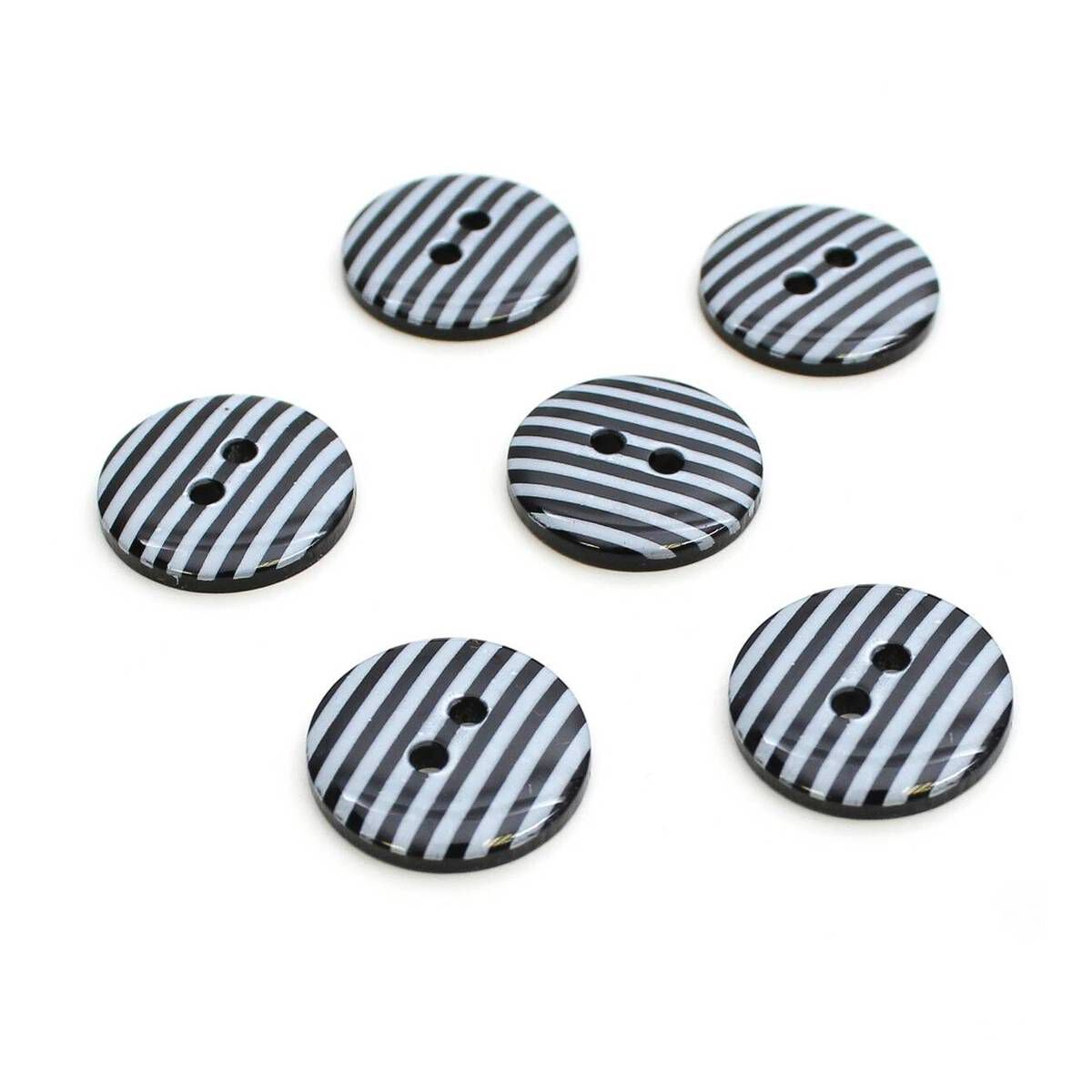 Hemline Black Novelty Stripey Button 6 Pack | Hobbycraft