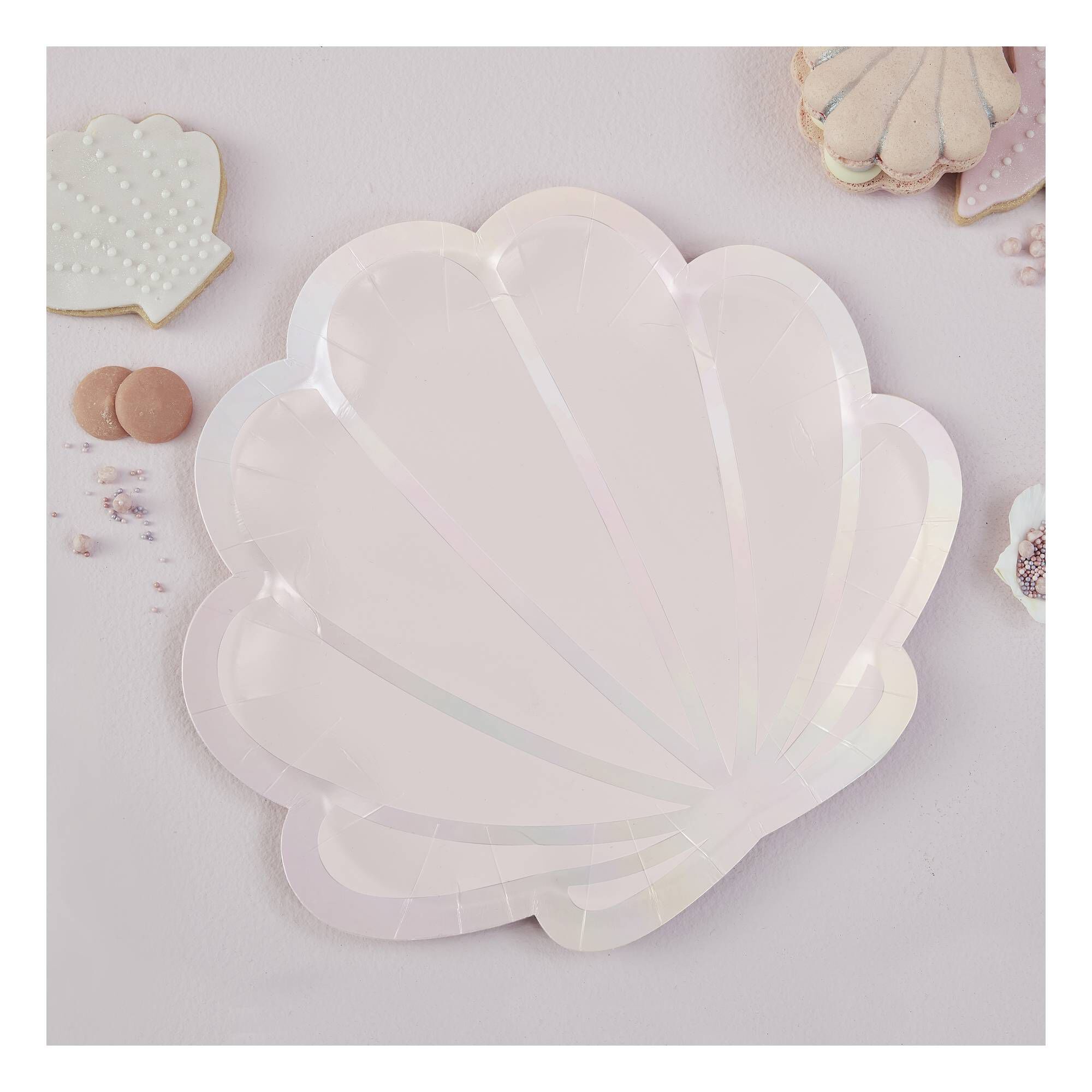 Ginger Ray Iridescent Mermaid Shell Paper Plates 8 Pack | Hobbycraft