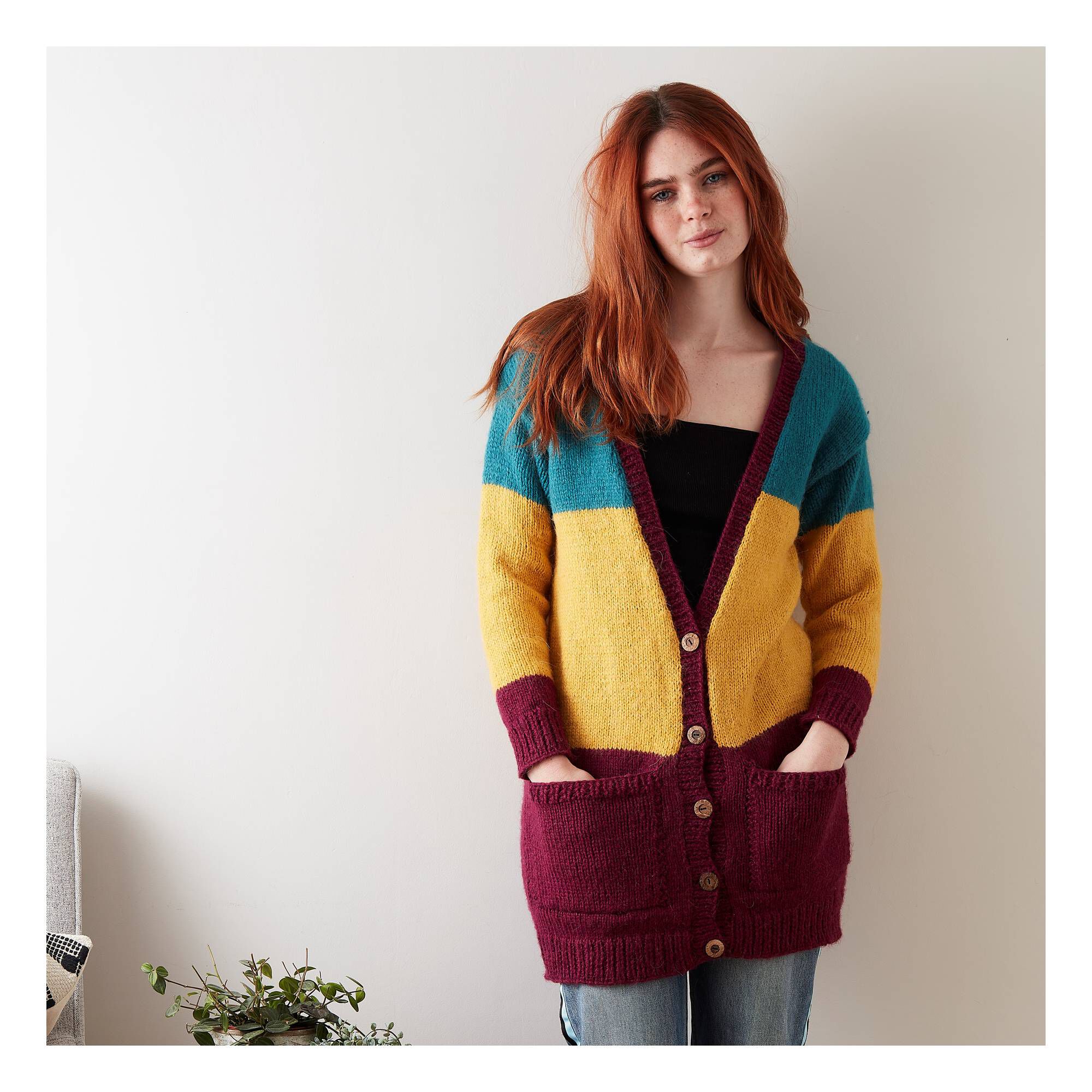 Knitcraft Colour Block Longline Cardigan Digital Pattern 0255 | Hobbycraft