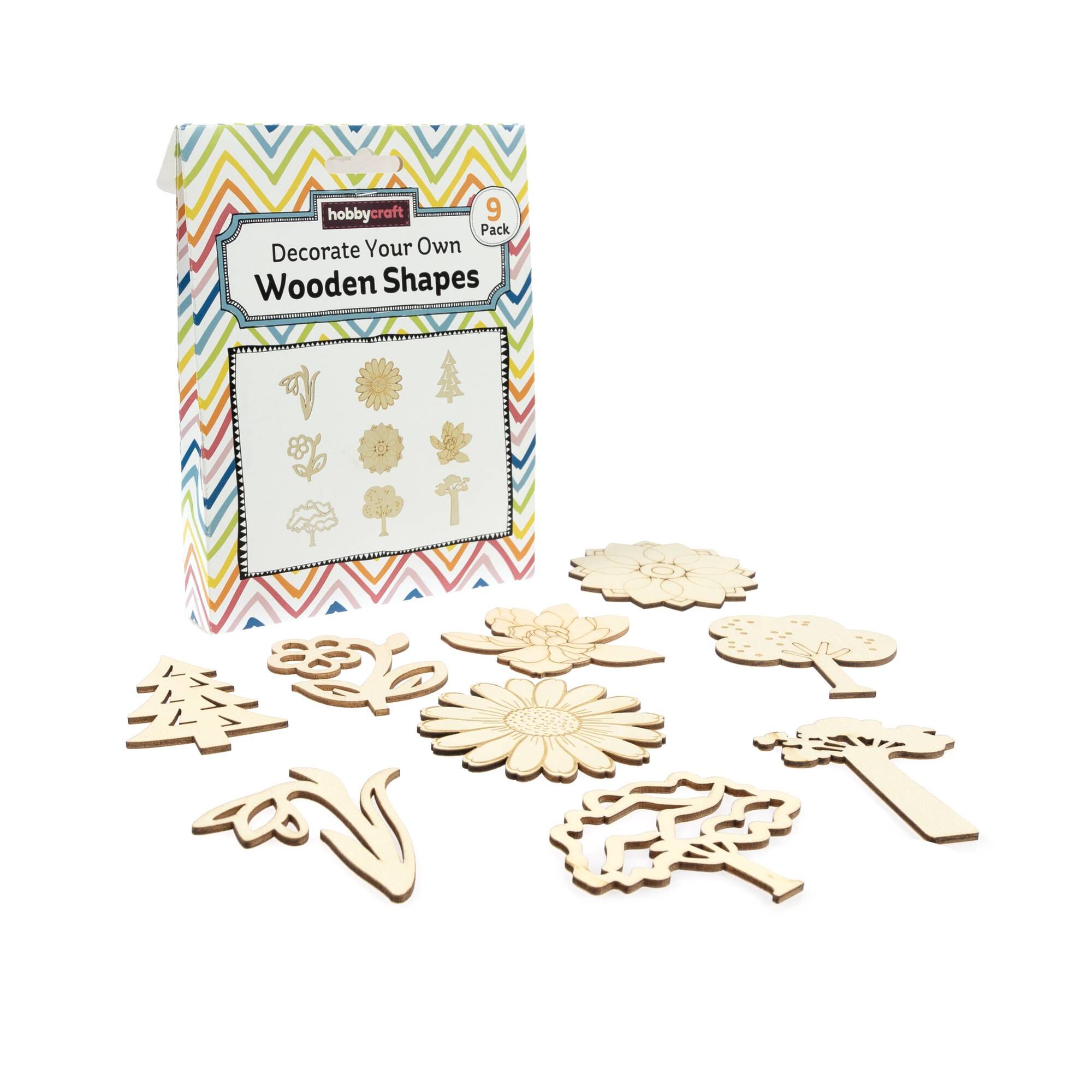 Decorate Your Own Flower and Tree Wooden Shapes 9 Pack | Hobbycraft