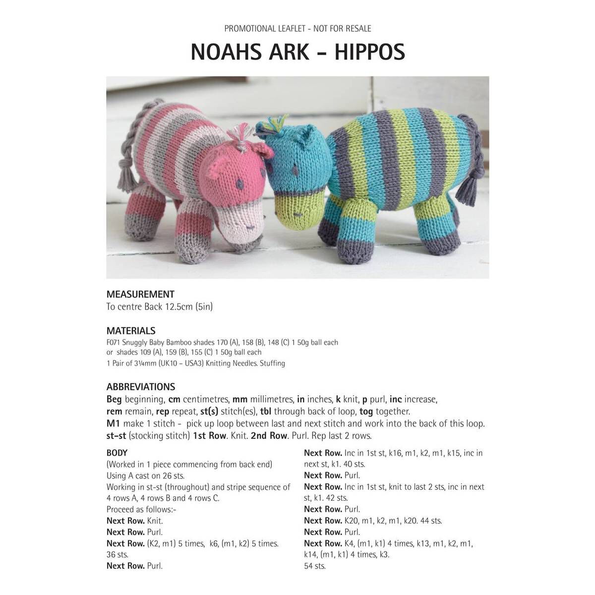 FREE PATTERN Knit Noahs Ark Hippos | Hobbycraft