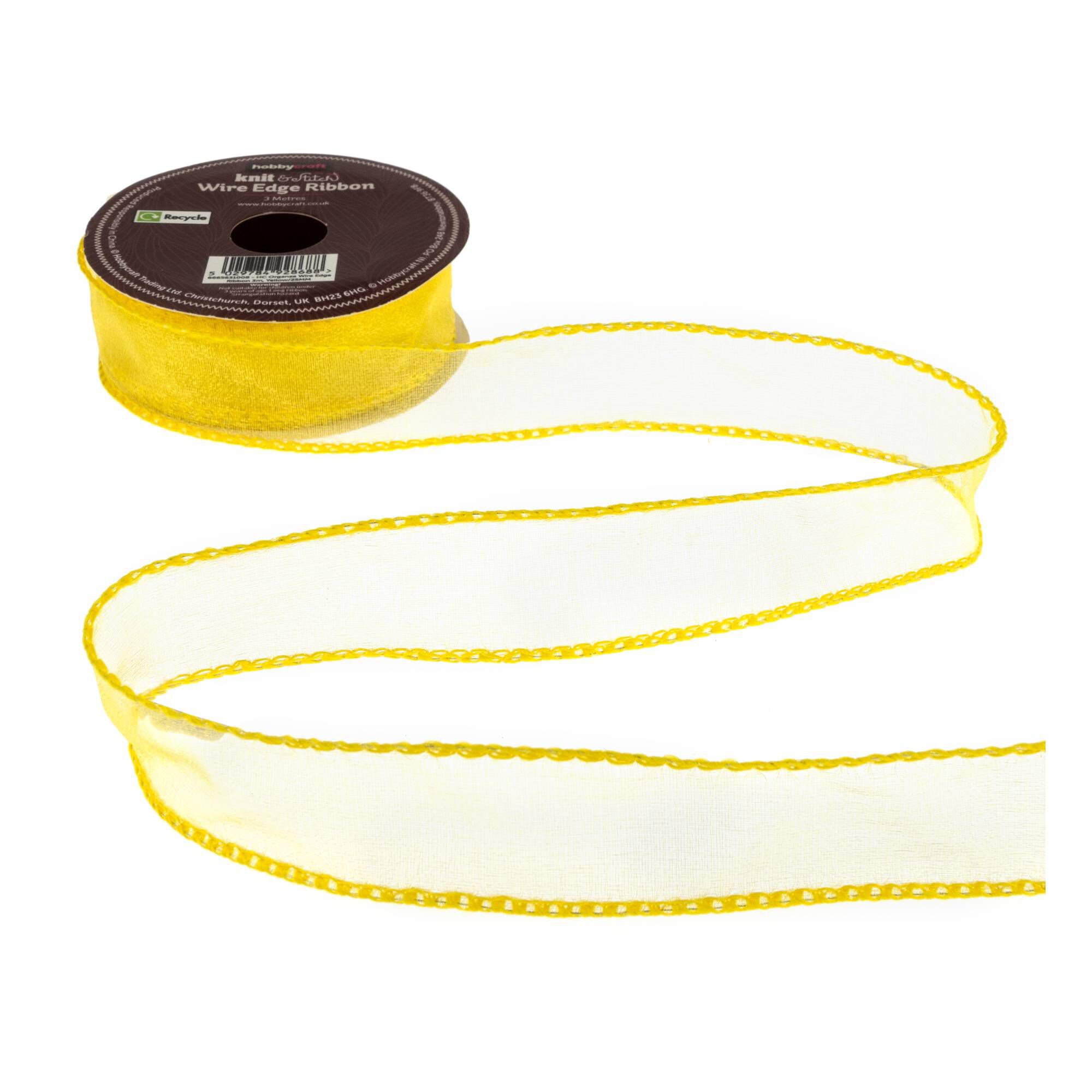 Yellow Wire Edge Organza Ribbon 25mm x 3m | Hobbycraft