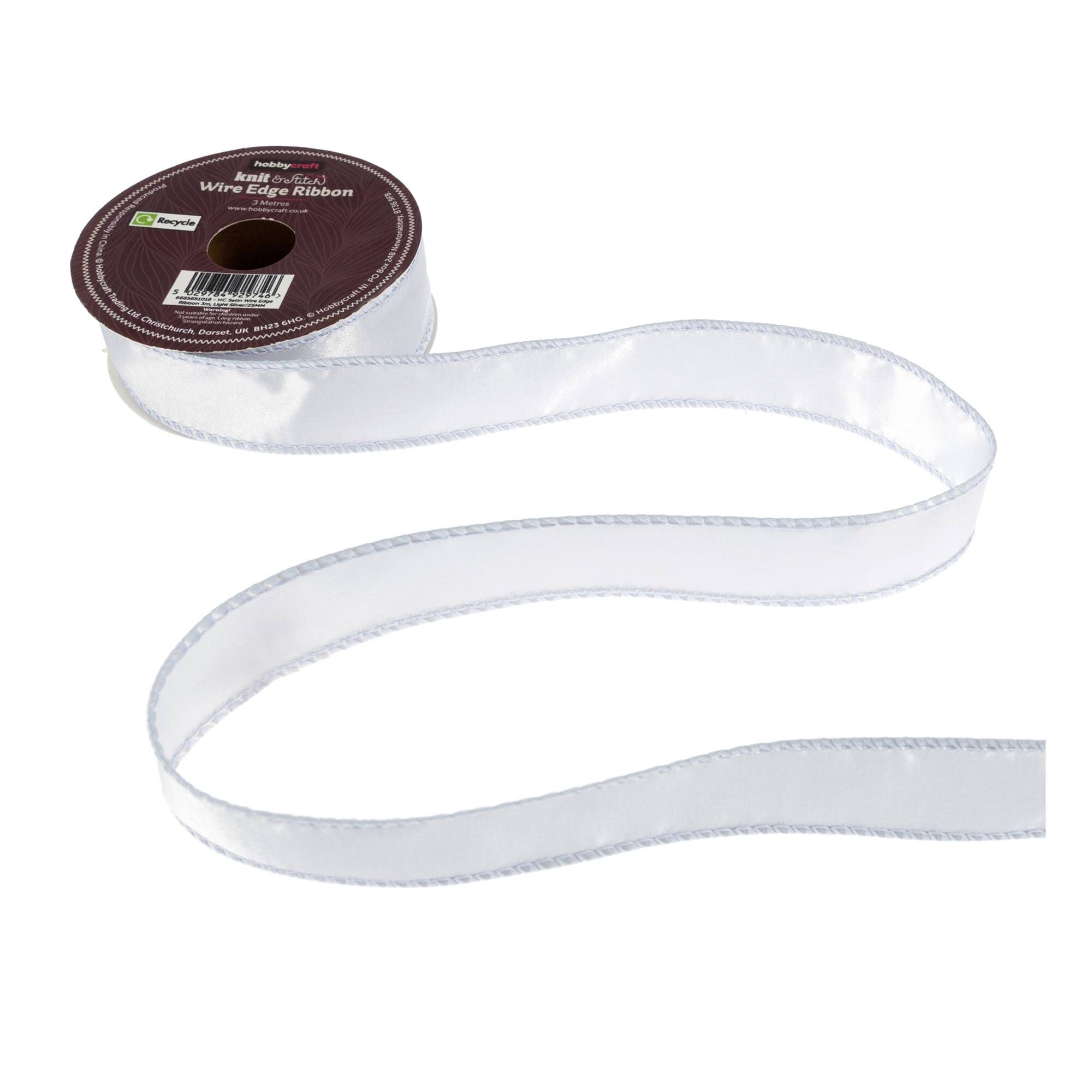 Light Silver Wire Edge Satin Ribbon 25mm x 3m | Hobbycraft