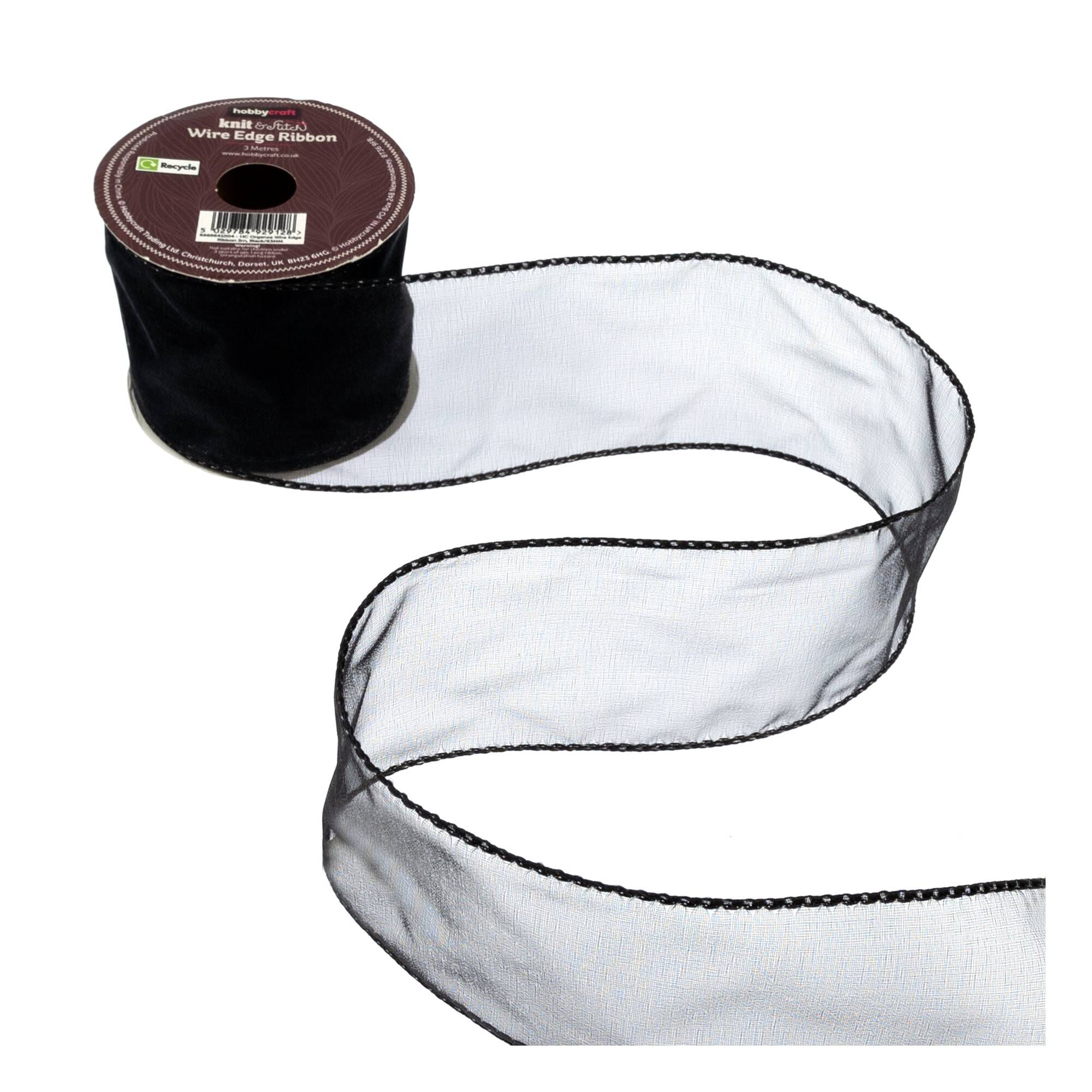 Black Wire Edge Organza Ribbon 63mm x 3m | Hobbycraft
